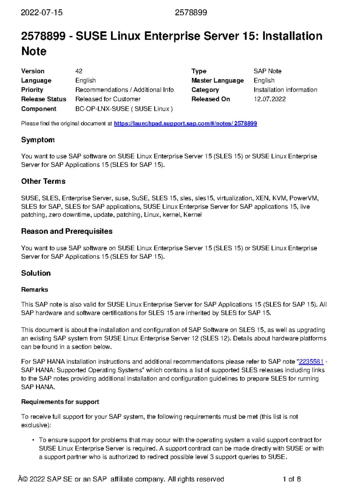 2578899 E 20220715 SLES15Installation - 2578899 - SUSE Linux Enterprise ...