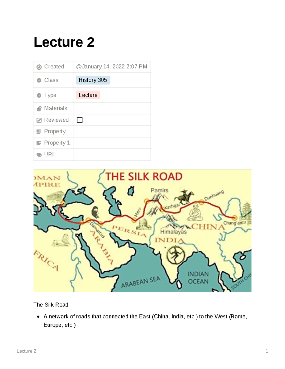 Hist Lecture 2 - Lecture 2 Created Class History 305 Type Lecture Materials Reviewed Property ...