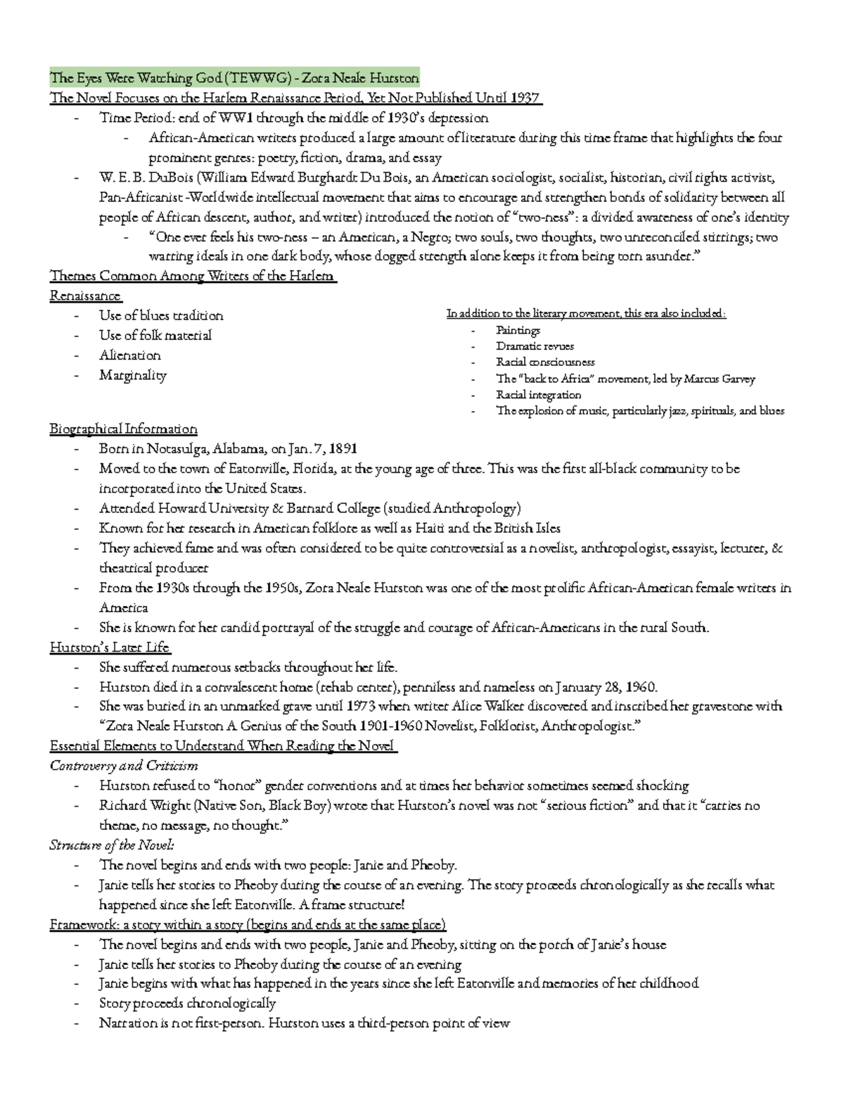 The eyes were watching god - zora neale hurston notes - The Eyes Were ...