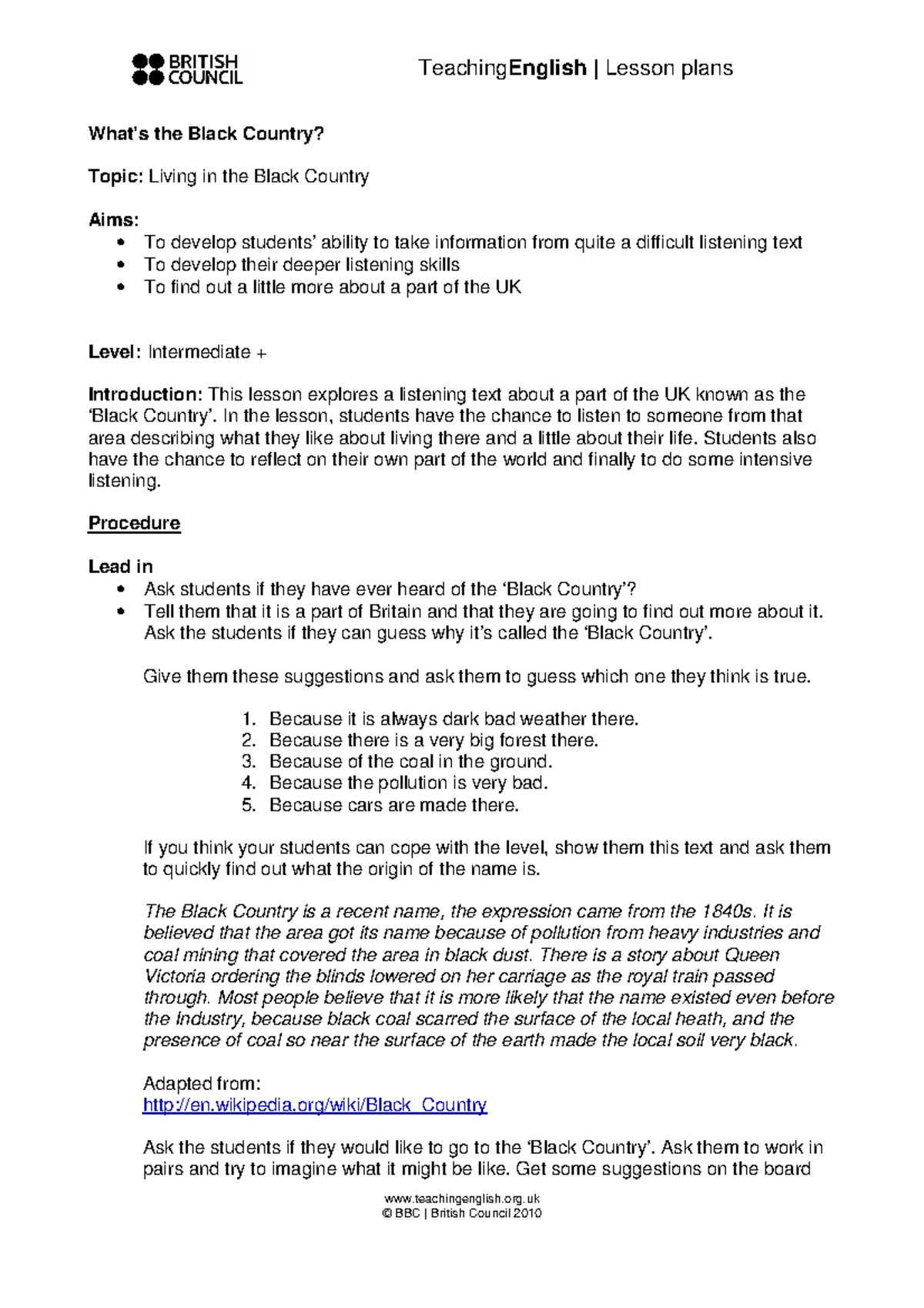 Lesson plan Black Country - teachingenglish What’s the Black Country ...