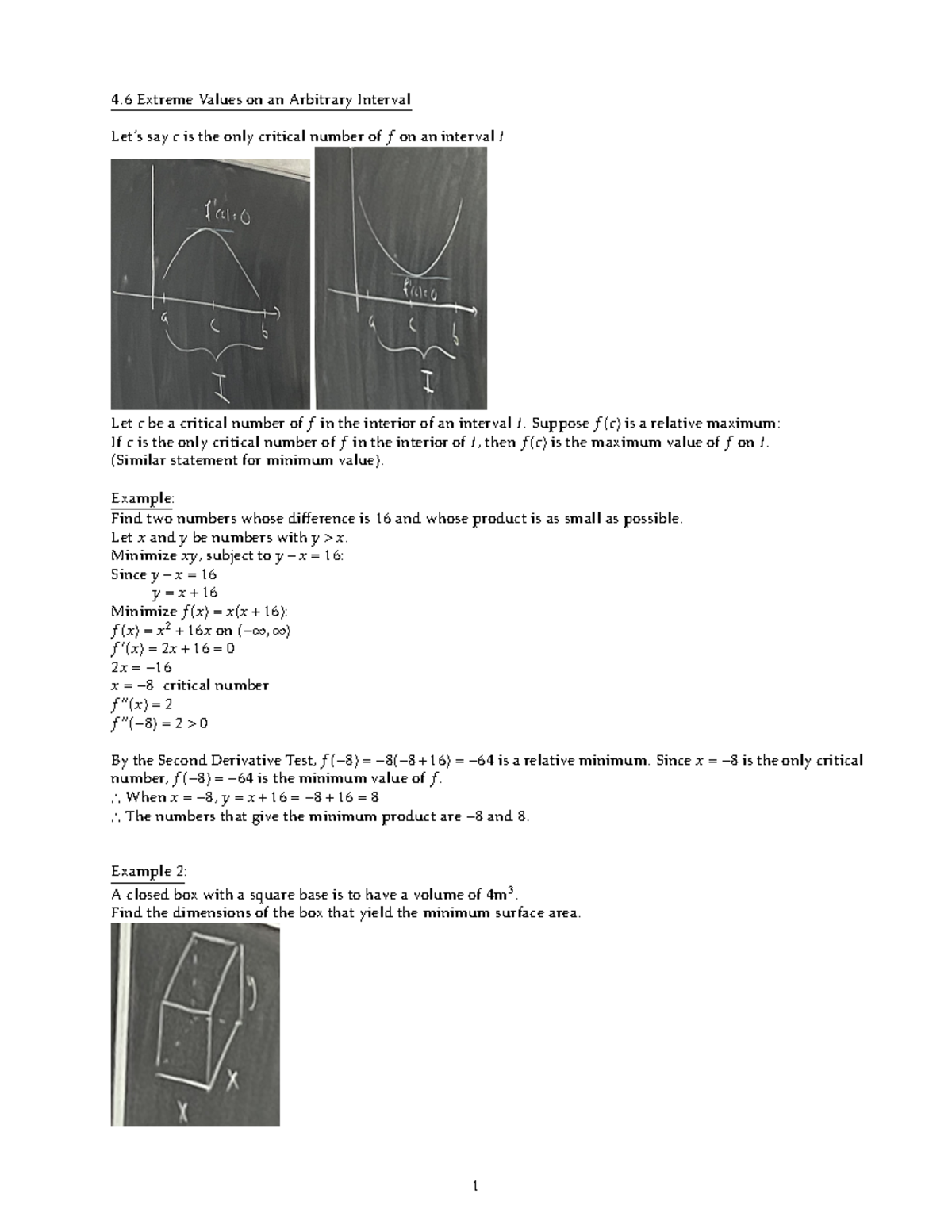 Math140 lecture notes 4.6 - 4 Extreme Values on an Arbitrary Interval ...
