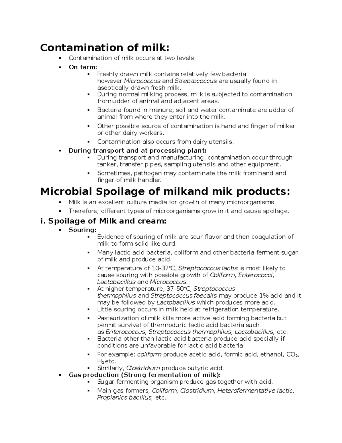 Biology Science 119 - Contamination of milk: Contamination of milk ...