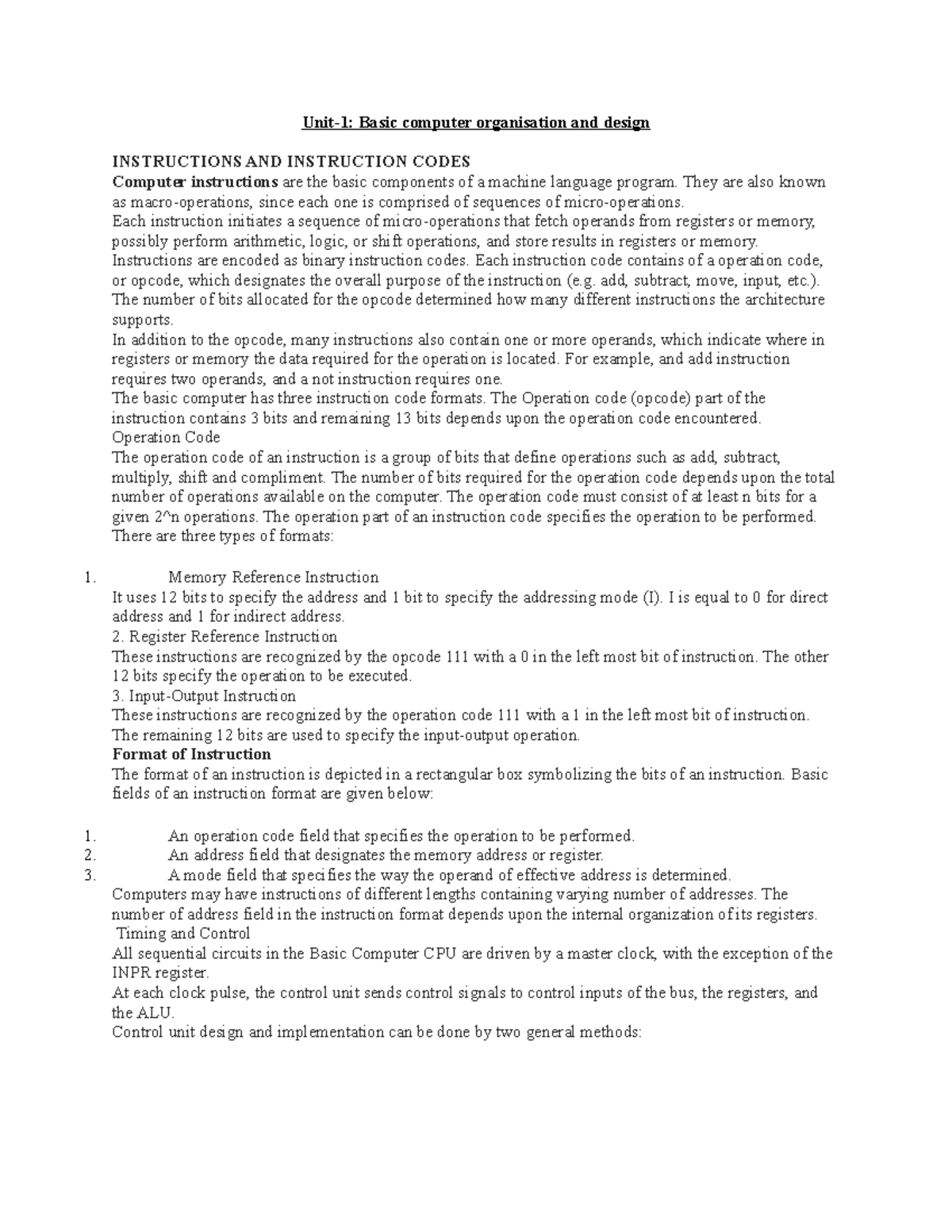 UNIT I CAAL - Unit-1: Basic computer organisation and design INSTRUCTIONS AND INSTRUCTION CODES ...