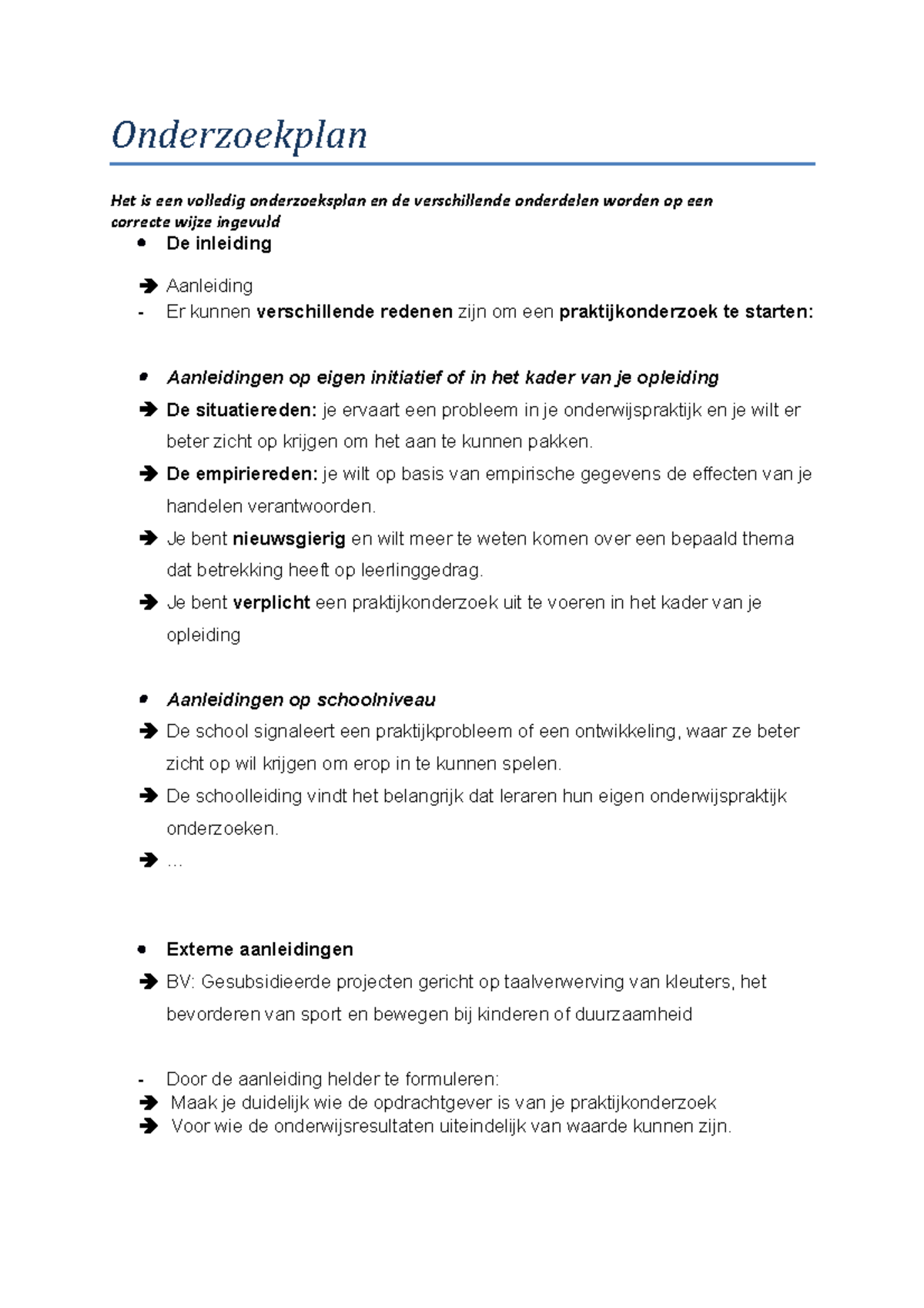 Snelle samenvatting van onderzoek - is een volledig onderzoeksplan en ...