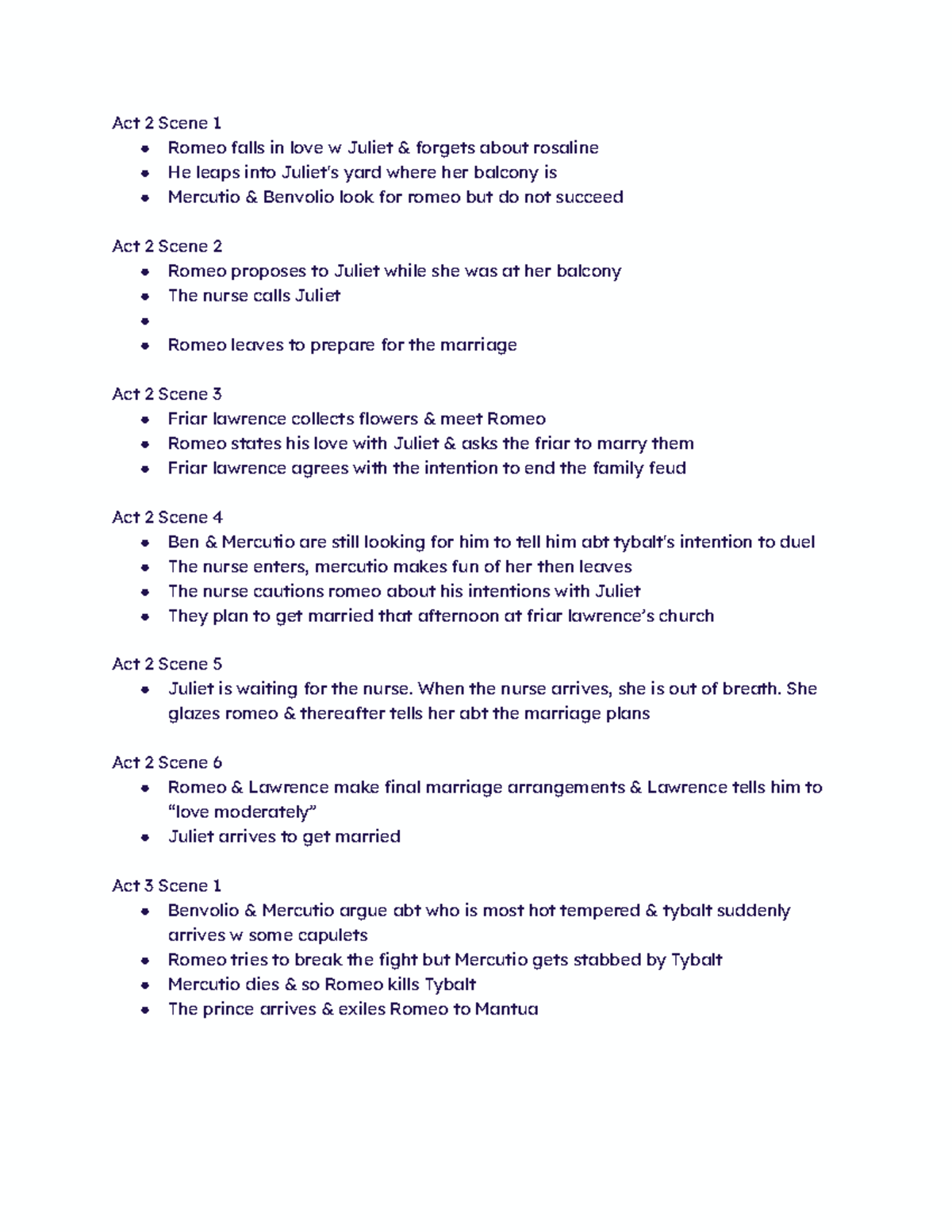 Romeo & Juliet Act 2 & 3 Summary - Act 2 Scene 1 Romeo falls in love w ...