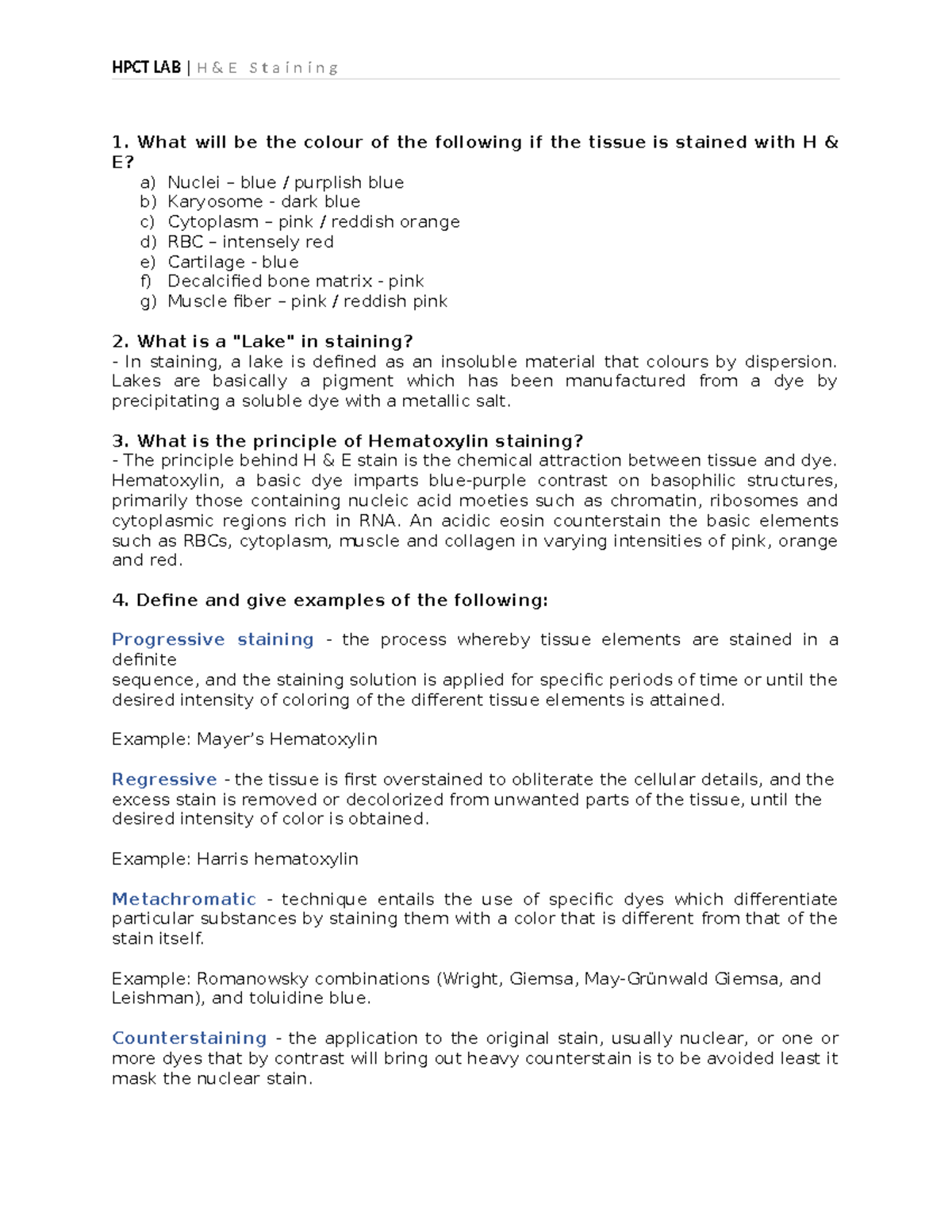 Hpctlab H&E Staining - HPCT LAB | H & E S t a i n i n g What will be ...