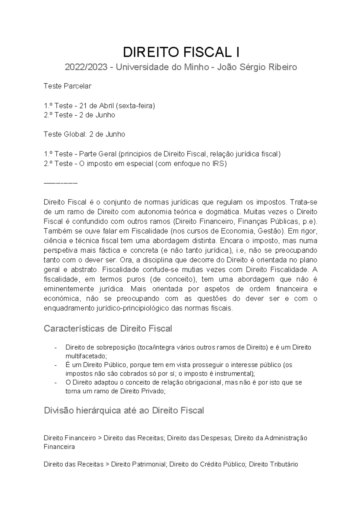 Direito Fiscal I - Teóricas - DIREITO FISCAL I 2022/2023 - Universidade ...