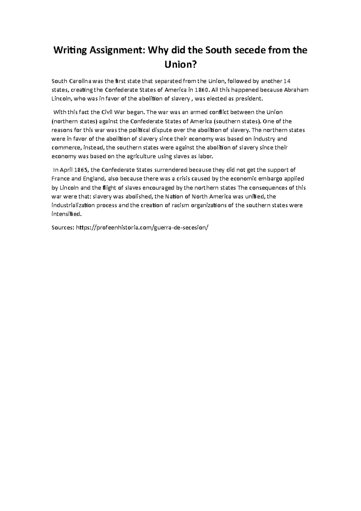 2021 Diego Higueras Why did the south secede from the Union - Writing ...
