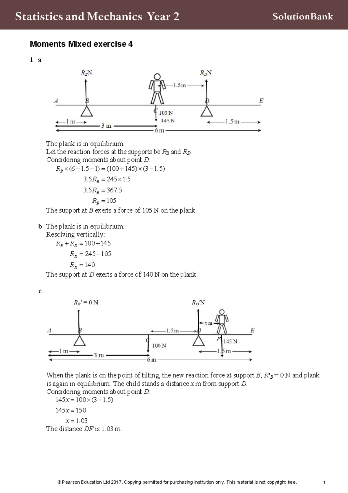 Alevelsb sm2 ex4m - answer for mix exercise in book - Moments Mixed exercise 4 1 a The plank is ...