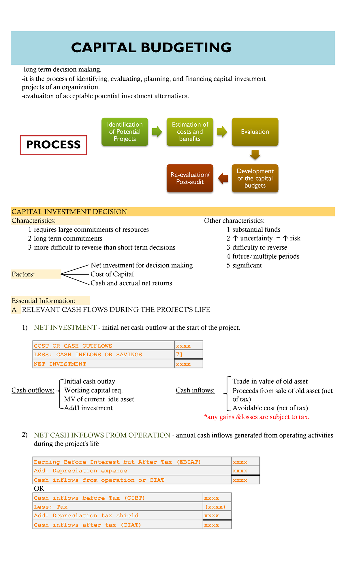 Capital Budgeting -long term decision making. -evaluaiton of acceptable ...