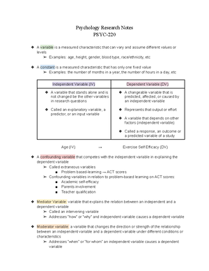 PSYC-220 Notes Research Based Information - Psychology Research Notes ...