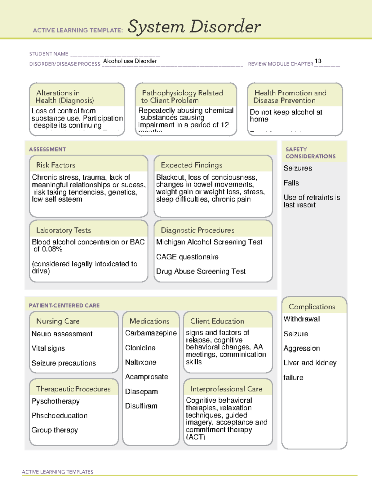 Alcohol abuse - Lecture notes - ACTIVE LEARNING TEMPLATES System ...