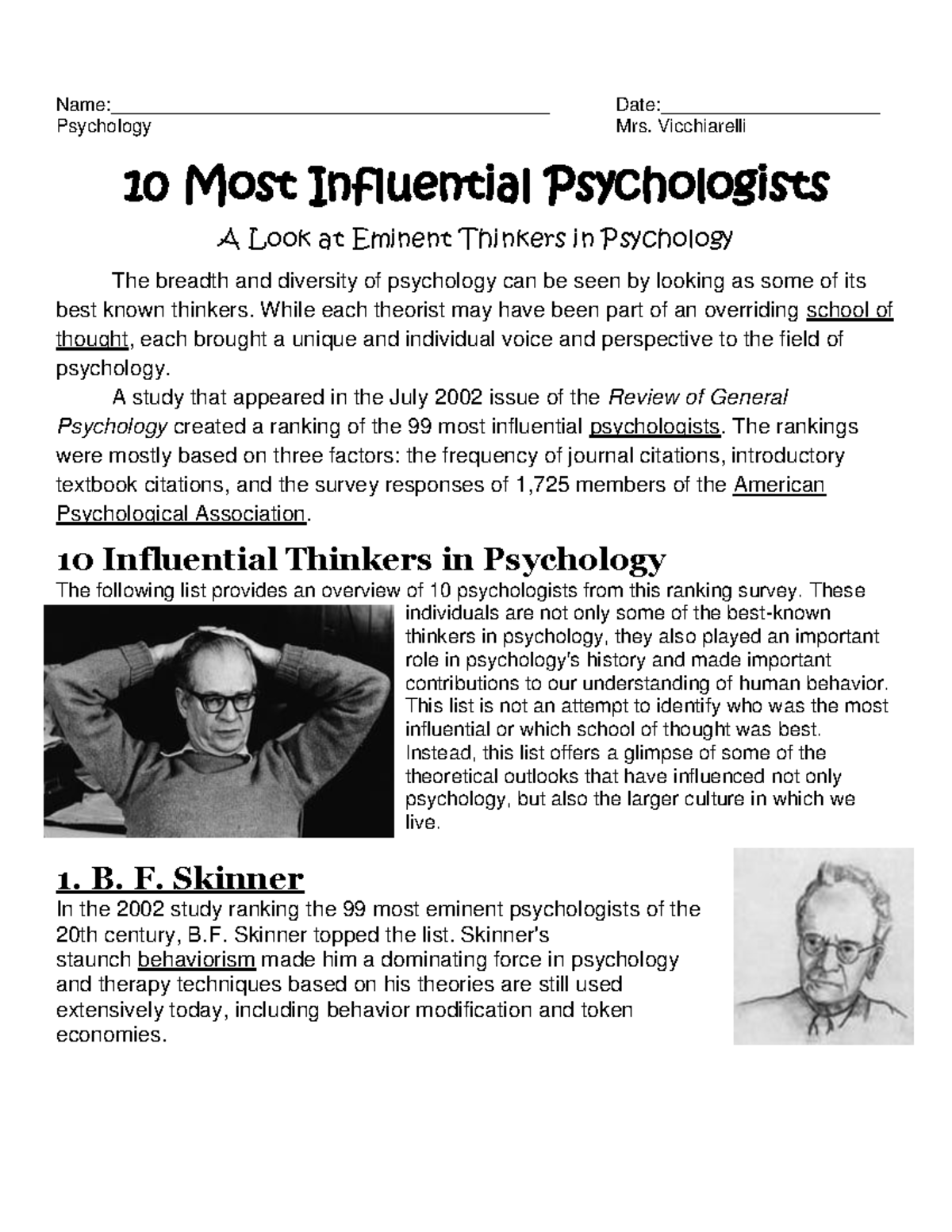 - 10 Influential Psychologists - Name ...