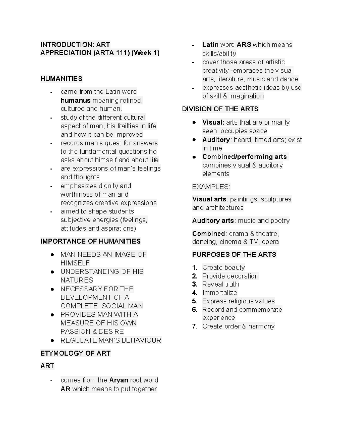 ARTA111-WEEK1-3 - SCHOOL PURPOSES - INTRODUCTION: ART APPRECIATION ...