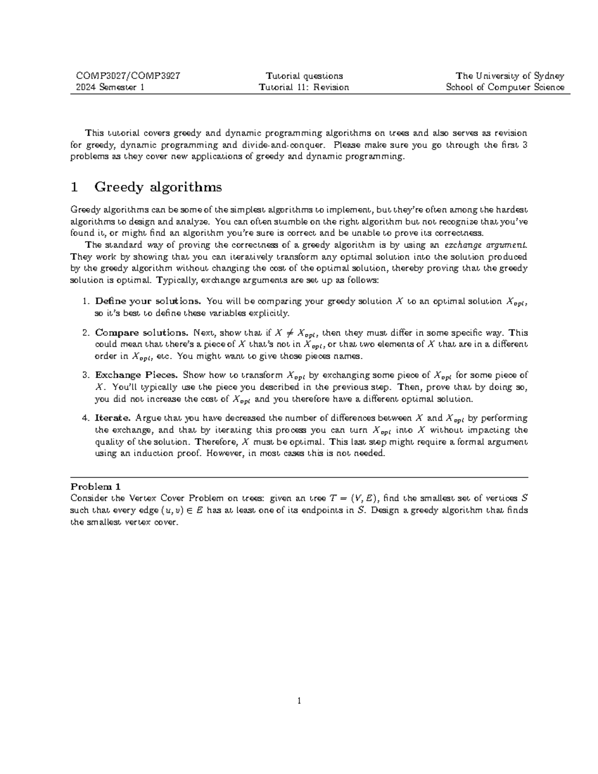 Tutorial 11 - 3027 (Solutions) - COMP3027/COMP3927 Tutorial questions The University of Sydney ...
