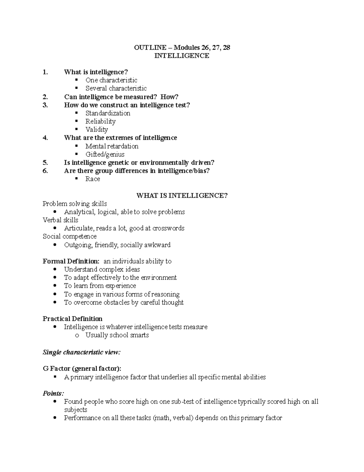 Intelligence - Mod 26 27 28 - OUTLINE – Modules 26, 27, 28 INTELLIGENCE ...