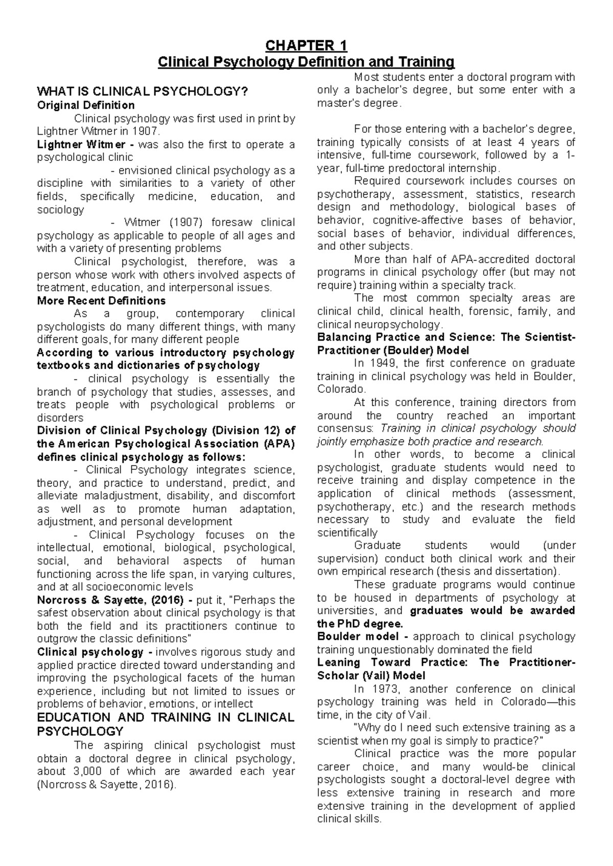 Chapter 1 Clinical Psychology - CHAPTER 1 Clinical Psychology ...