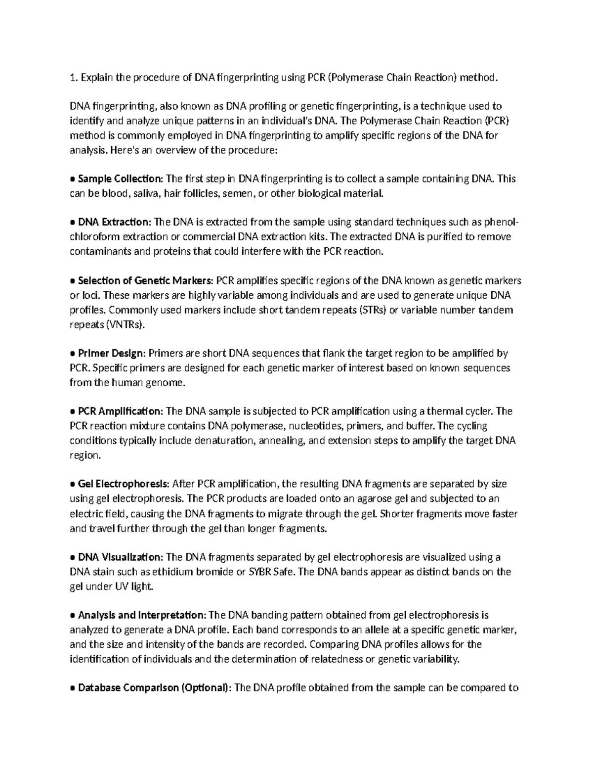 Molbio ACT 3 - Explain the procedure of DNA fingerprinting using PCR (Polymerase Chain Reaction ...