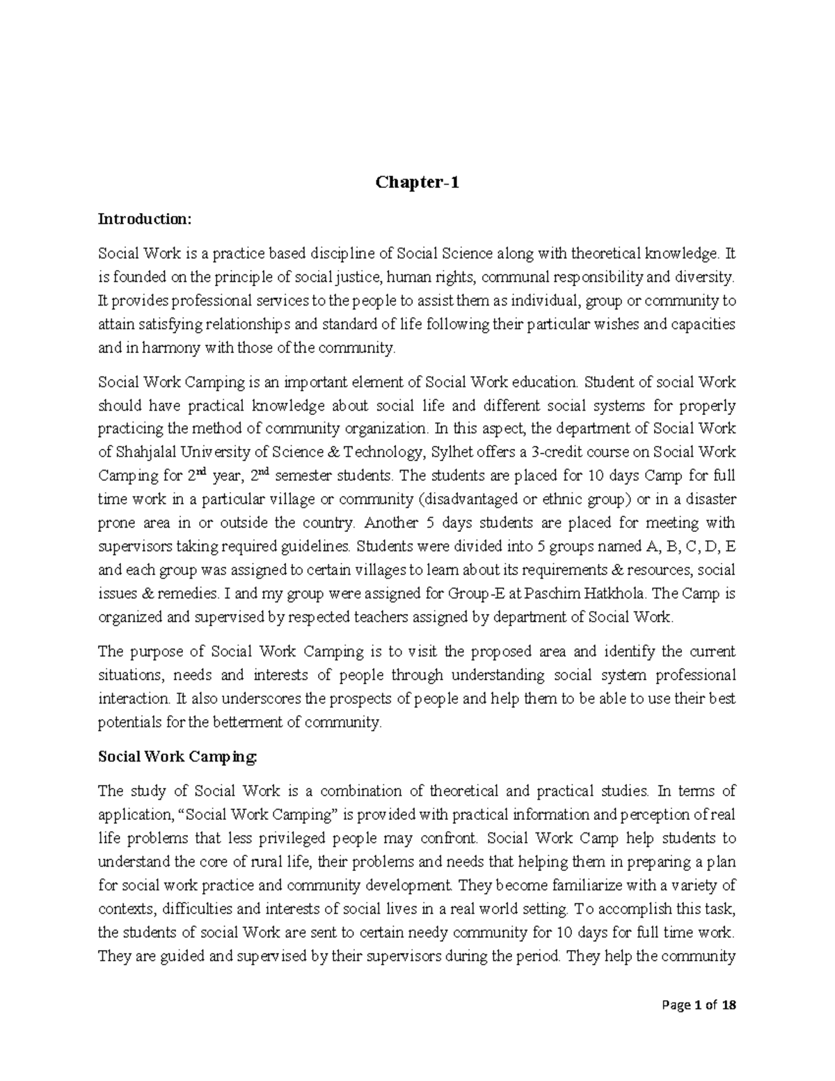 Project Report Final - Chapter- Introduction: Social Work is a practice ...