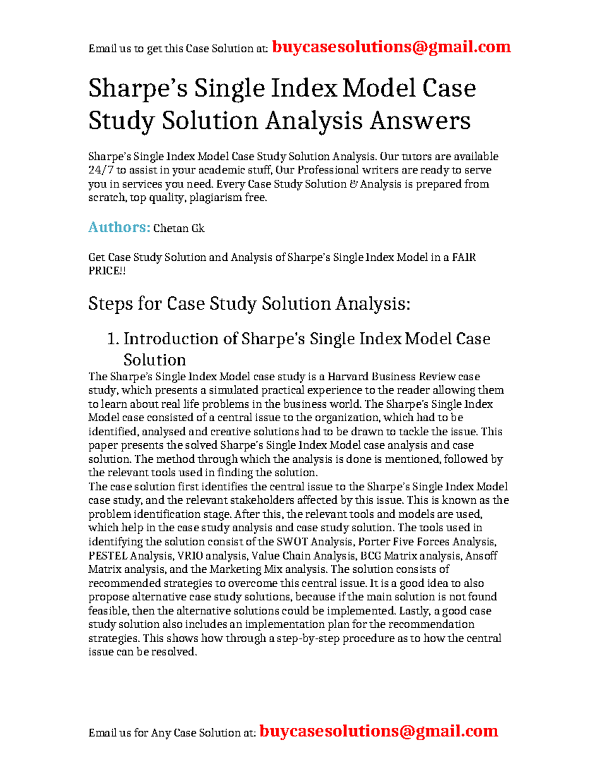 SOLUTION Sharpe's Single Index Model - Sharpe’s Single Index Model Case ...