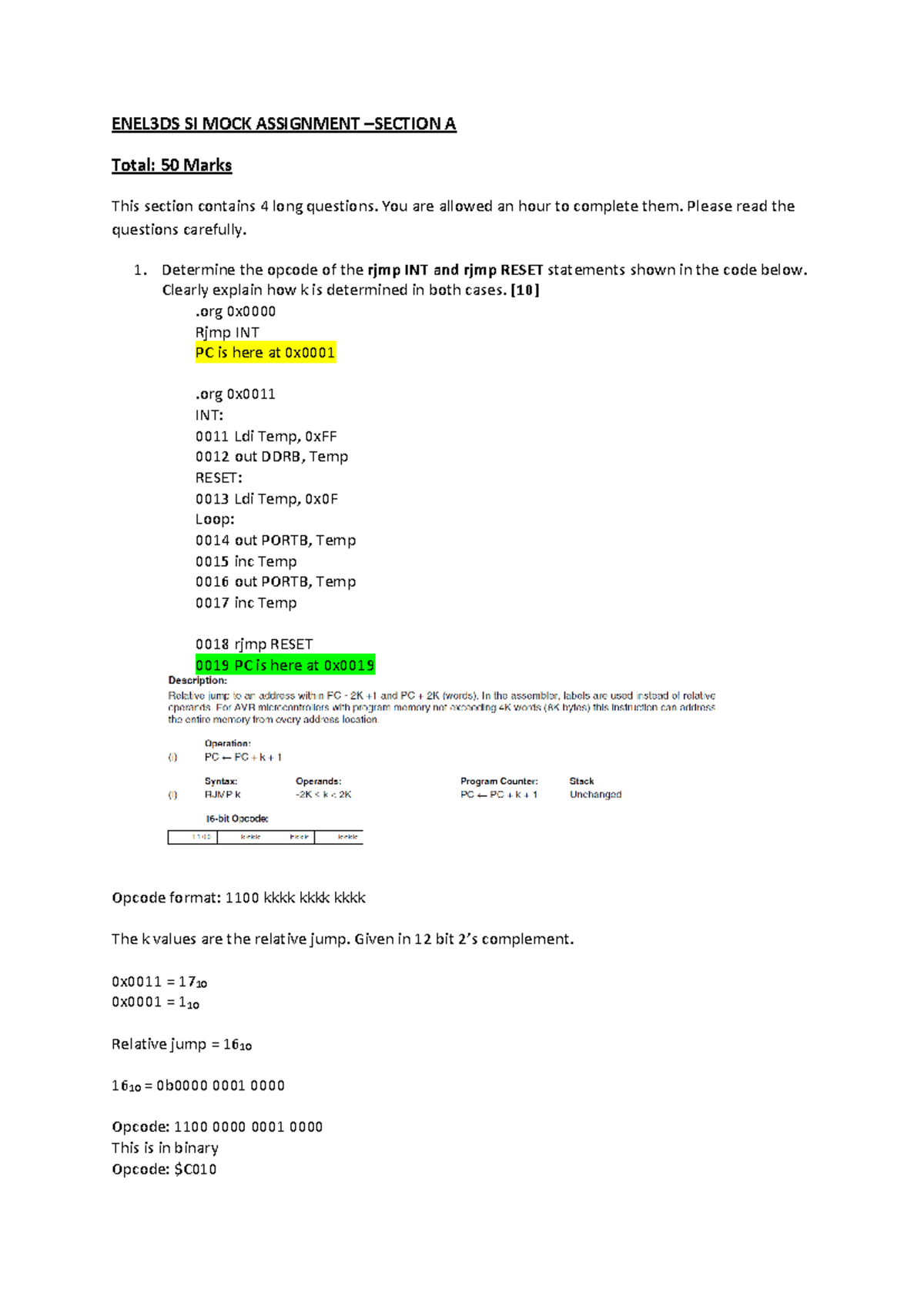 ENEL3DS SI MOCK Assignment - Partial Solution - ENEL3DS SI MOCK ASSIGNMENT – SECTION A Total: 50 ...