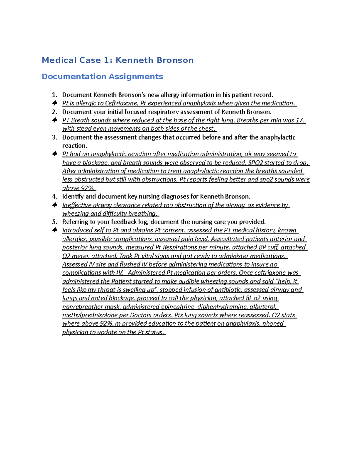 Kenneth Bronson vsim. - Medical Case 1: Kenneth Bronson Documentation Assignments Document ...