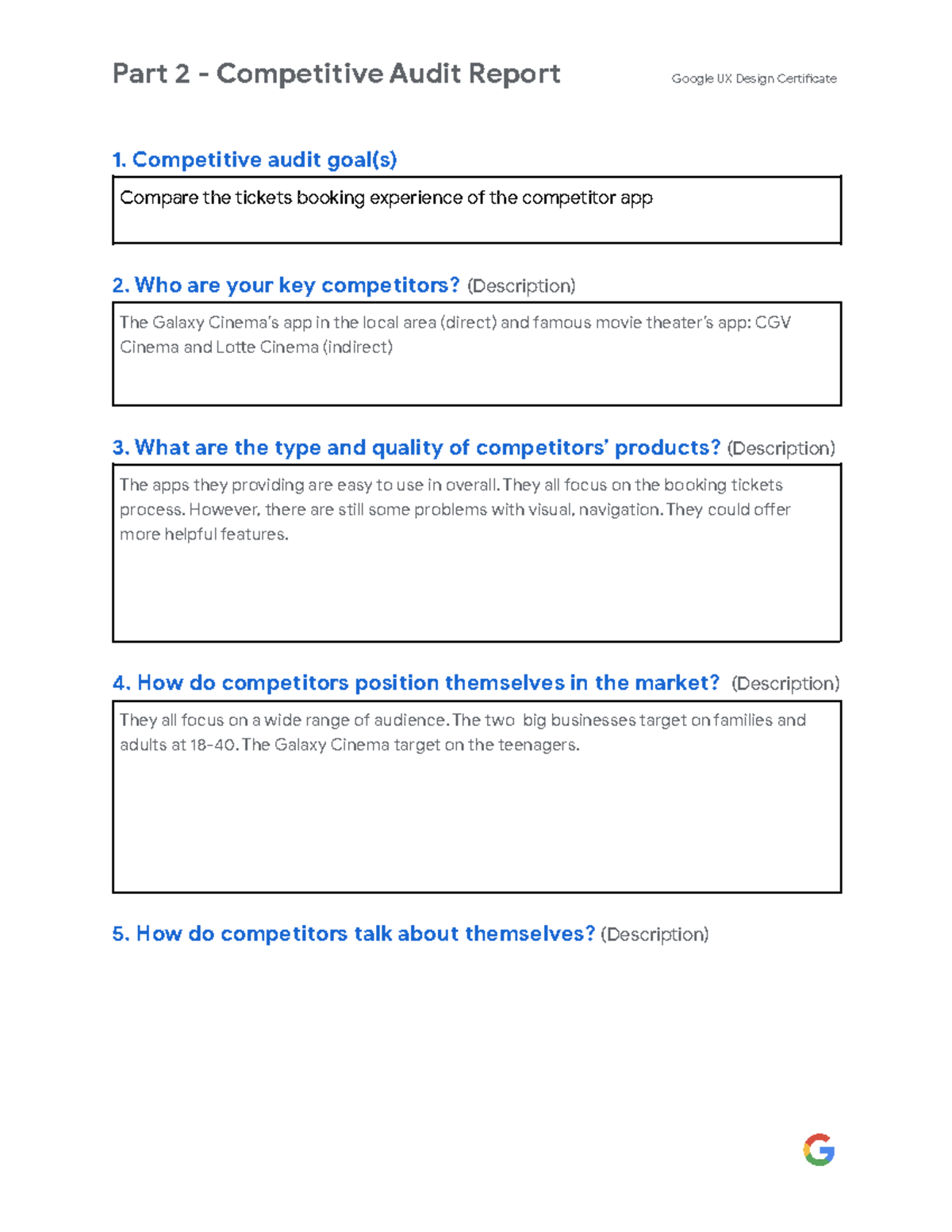 Google UX Design Certificate - Competitive Audit Report [Template] - Pa ...