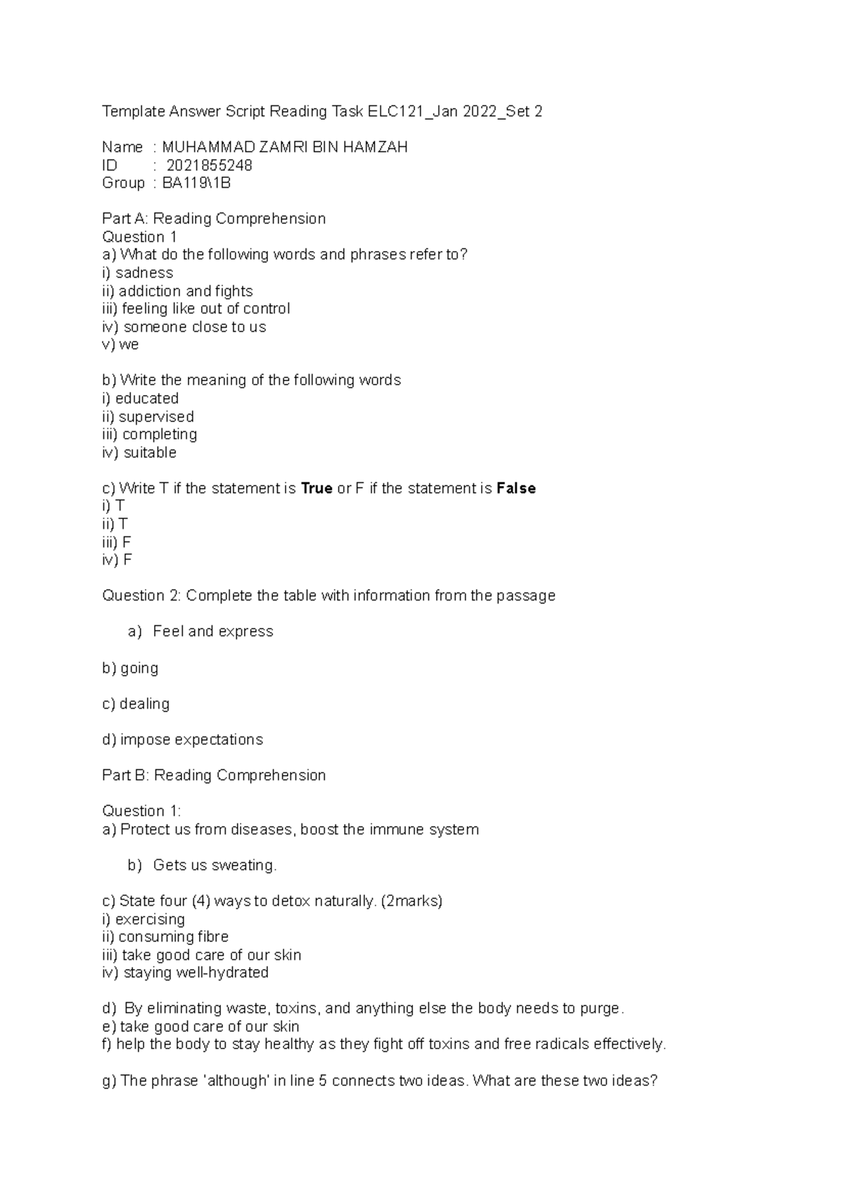 [Template] Template Answer Script Reading Task ELC121 Jan2022 Set 2 ...