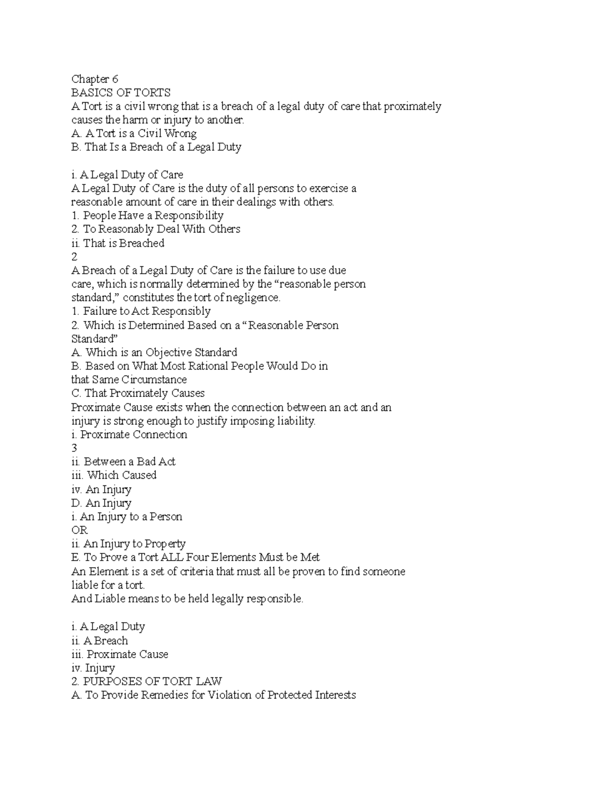 Chapter 6 - business law review notes - Chapter 6 BASICS OF TORTS A ...