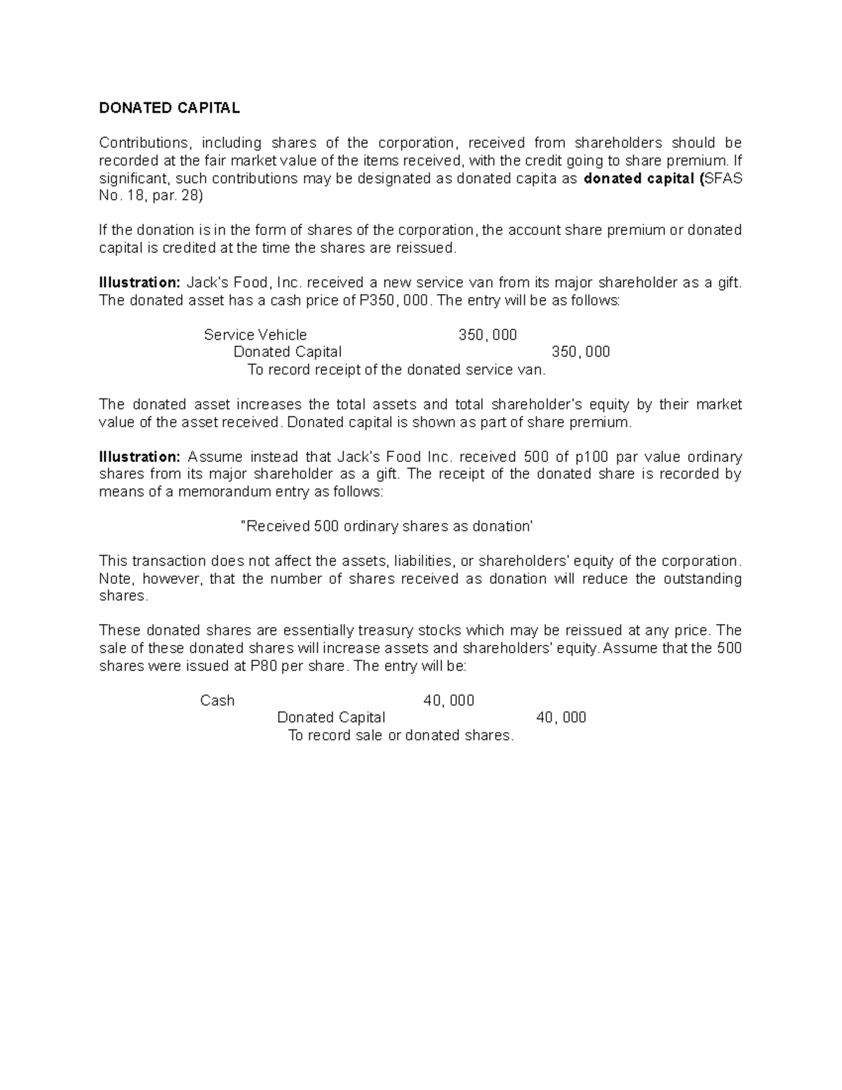 Donated Capital - notes in accounting - DONATED CAPITAL Contributions ...