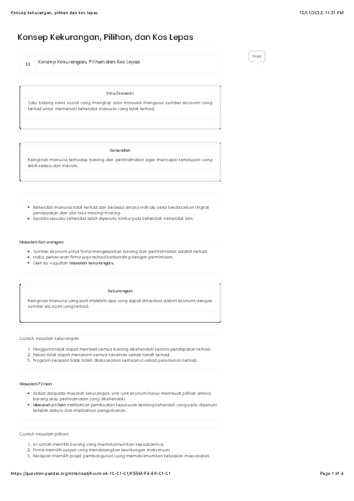 1.1 Konsep kekurangan, pilihan dan kos lepas - Konsep Kekurangan ...