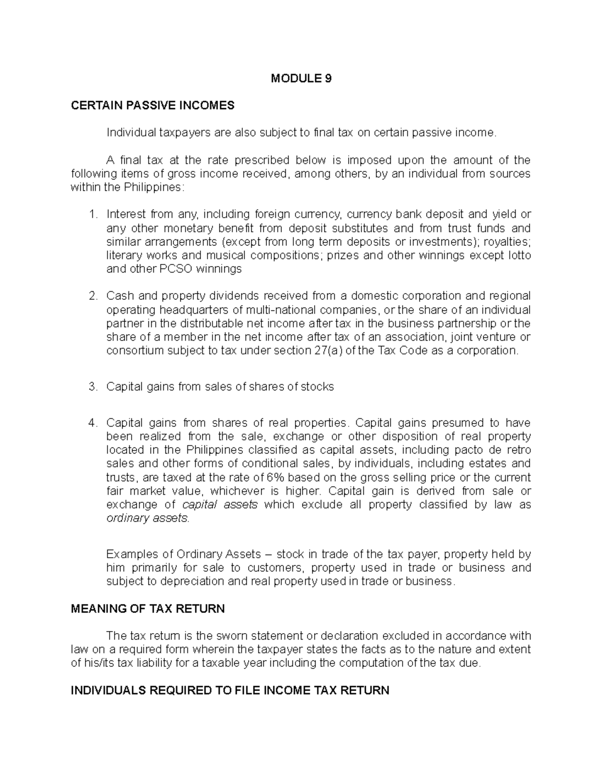 Module-9- Taxable - MODULE 9 CERTAIN PASSIVE INCOMES Individual ...