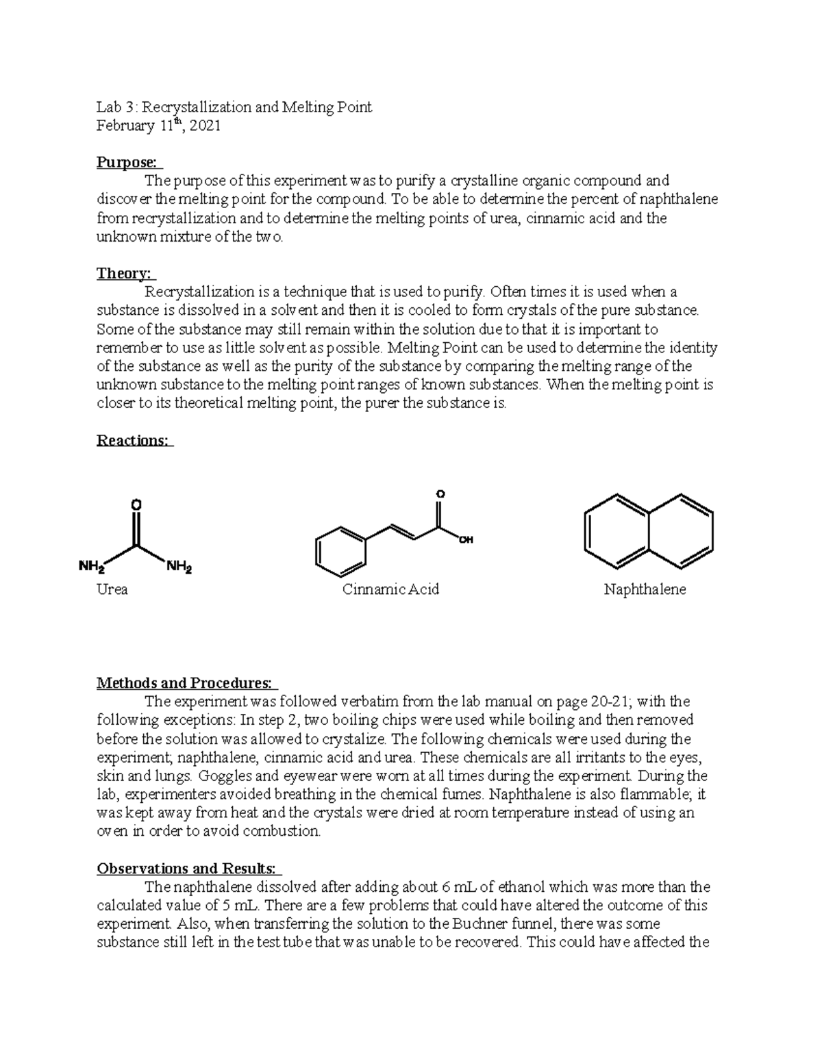 Experiment 3- Recrystallization and Melting Point - Lab 3: Recrystallization and Melting Point ...