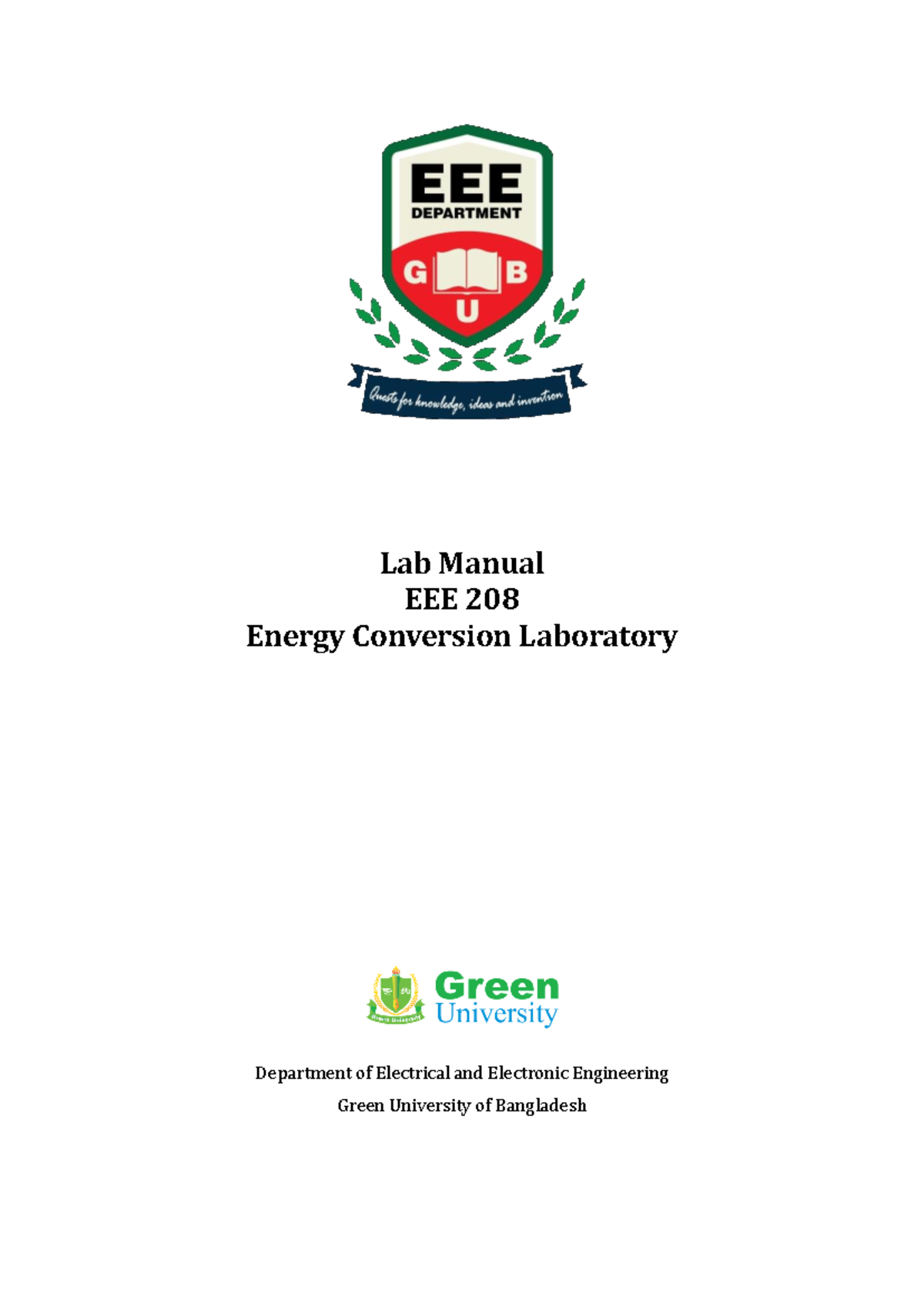 Energy lab - Lab Manual EEE 208 Energy Conversion Laboratory ...