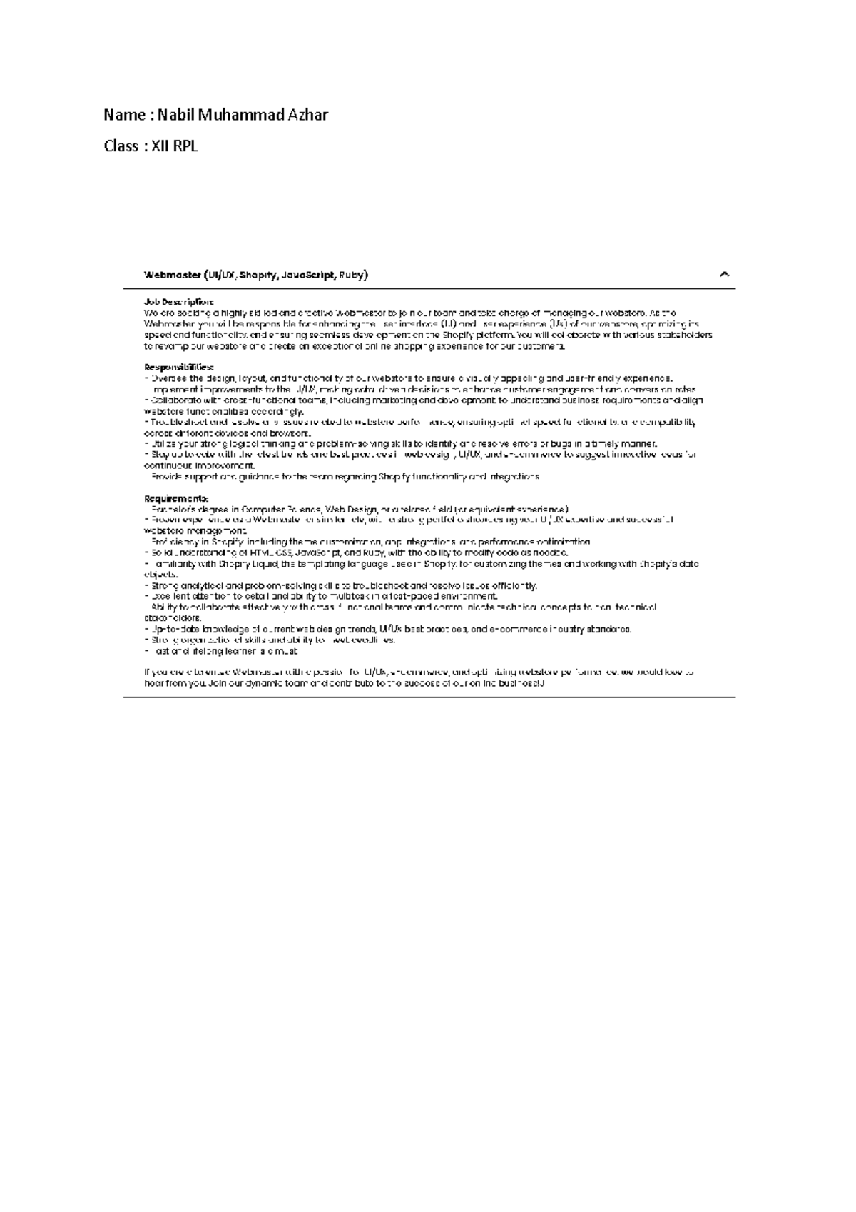 Azhar CV - how to make a cv - e.g corporate Pyhsiclog - Name : Nabil ...