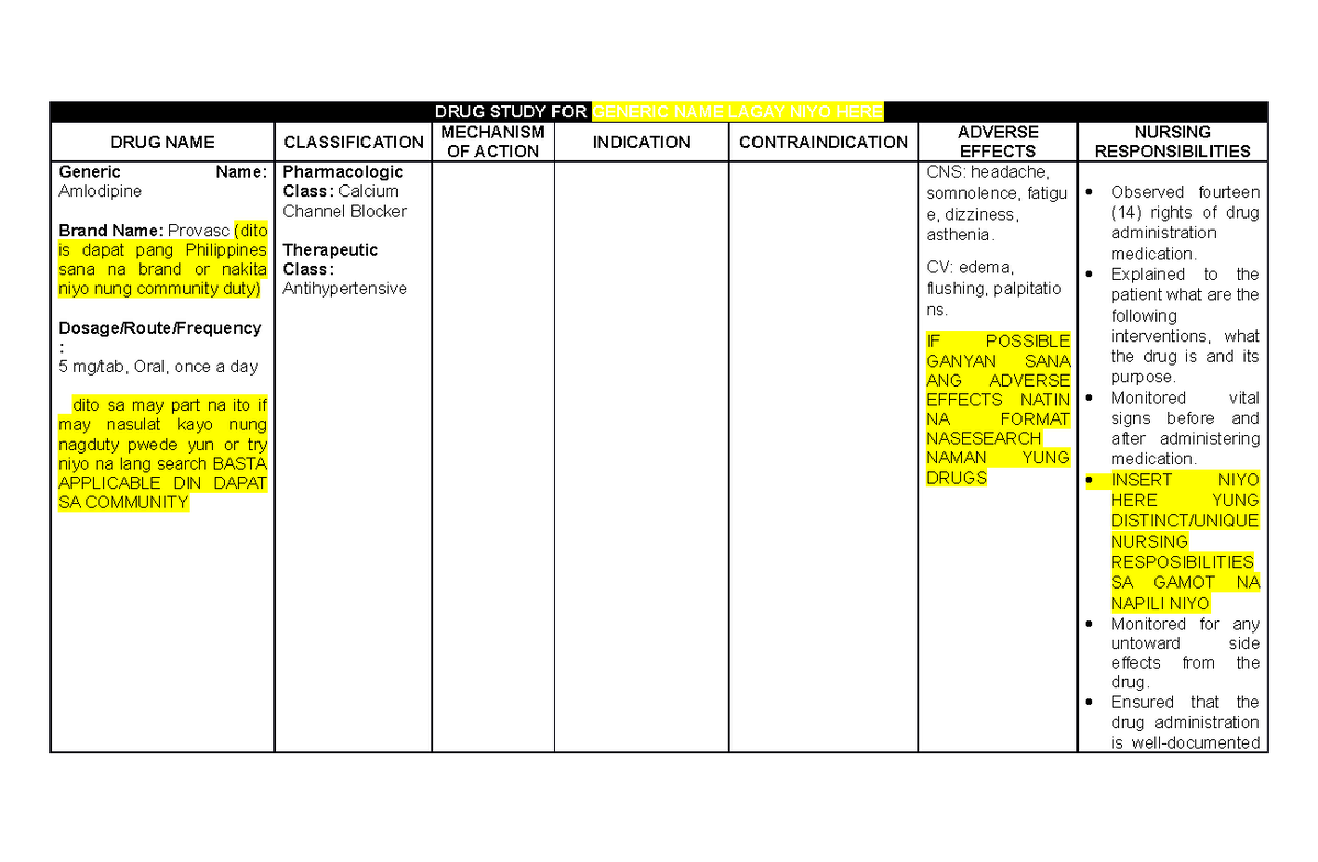 DRUG- Study- Format - This is a sample nursing care plan that will ...