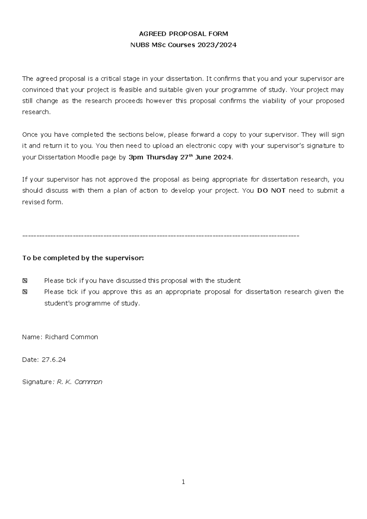 2024, Agreed dissertation proposal form-1 - AGREED PROPOSAL FORM NUBS ...