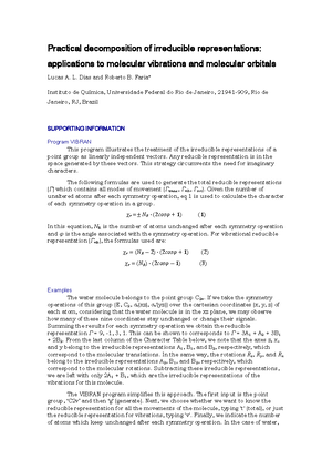 Practical Decomposition of Irreducible Representations Applications to ...