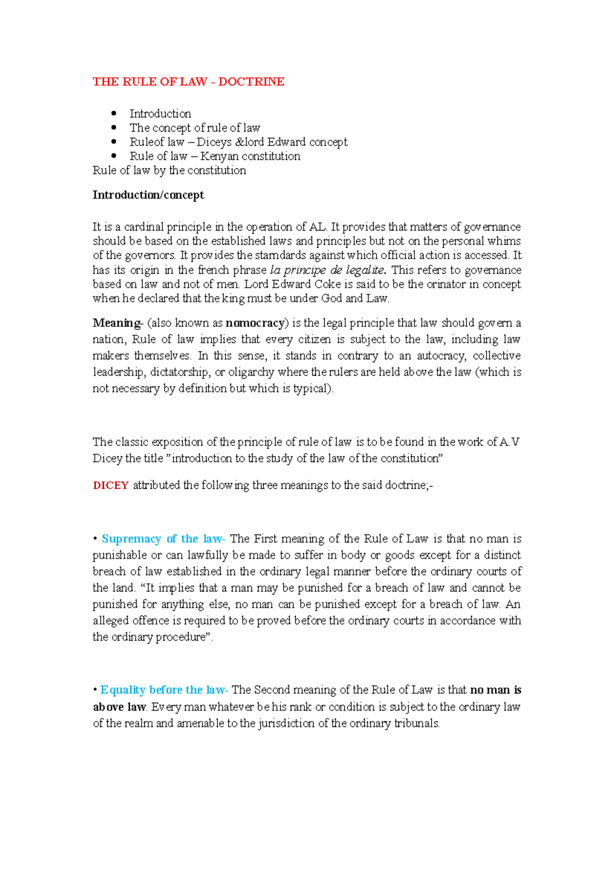 THE RULE OF LAW - Doctrine - THE RULE OF LAW - DOCTRINE Introduction ...