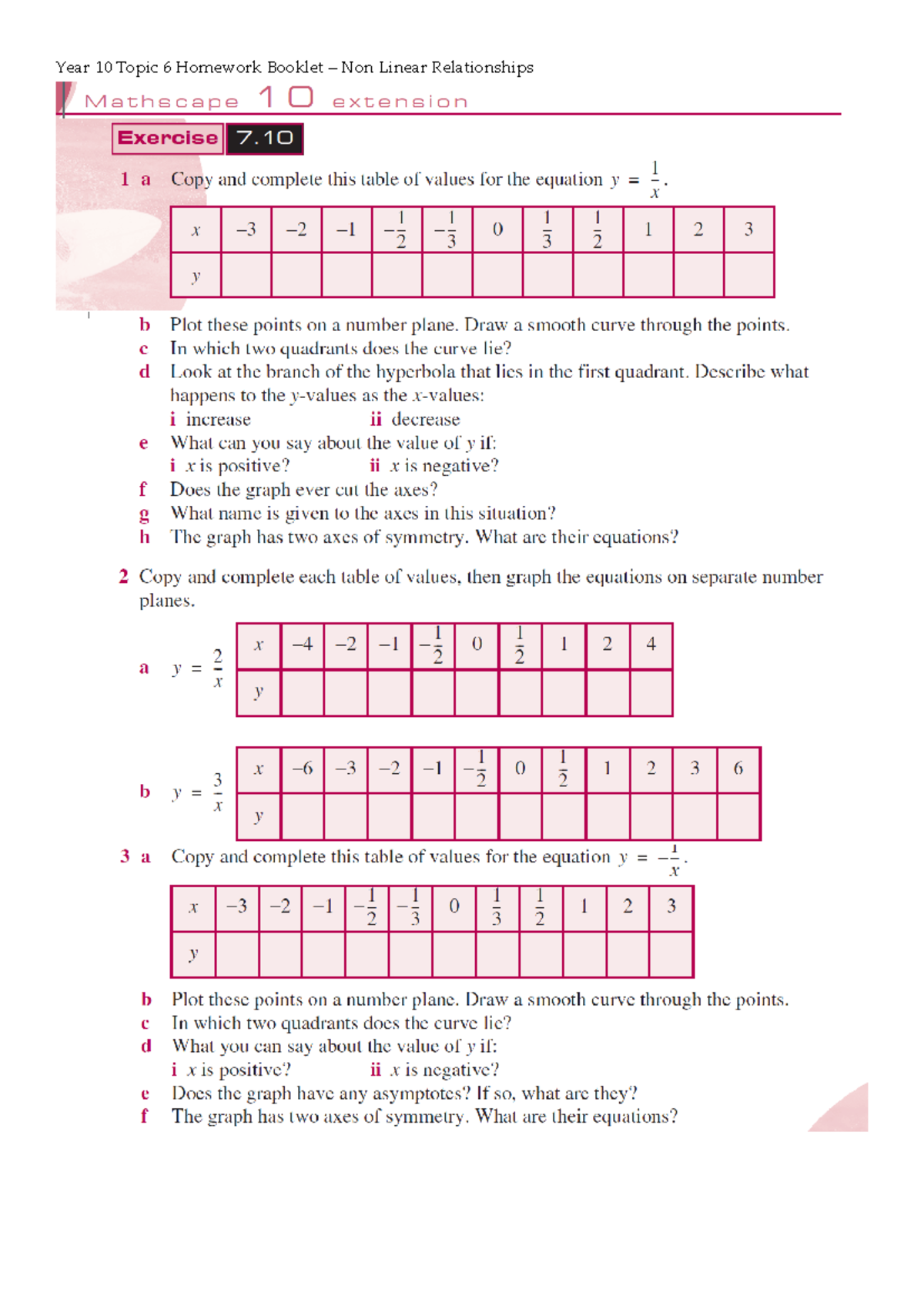 Year 10 T6 hw booklet non linear - 502 M a t h s c a p e 1 0 E x t e n ...