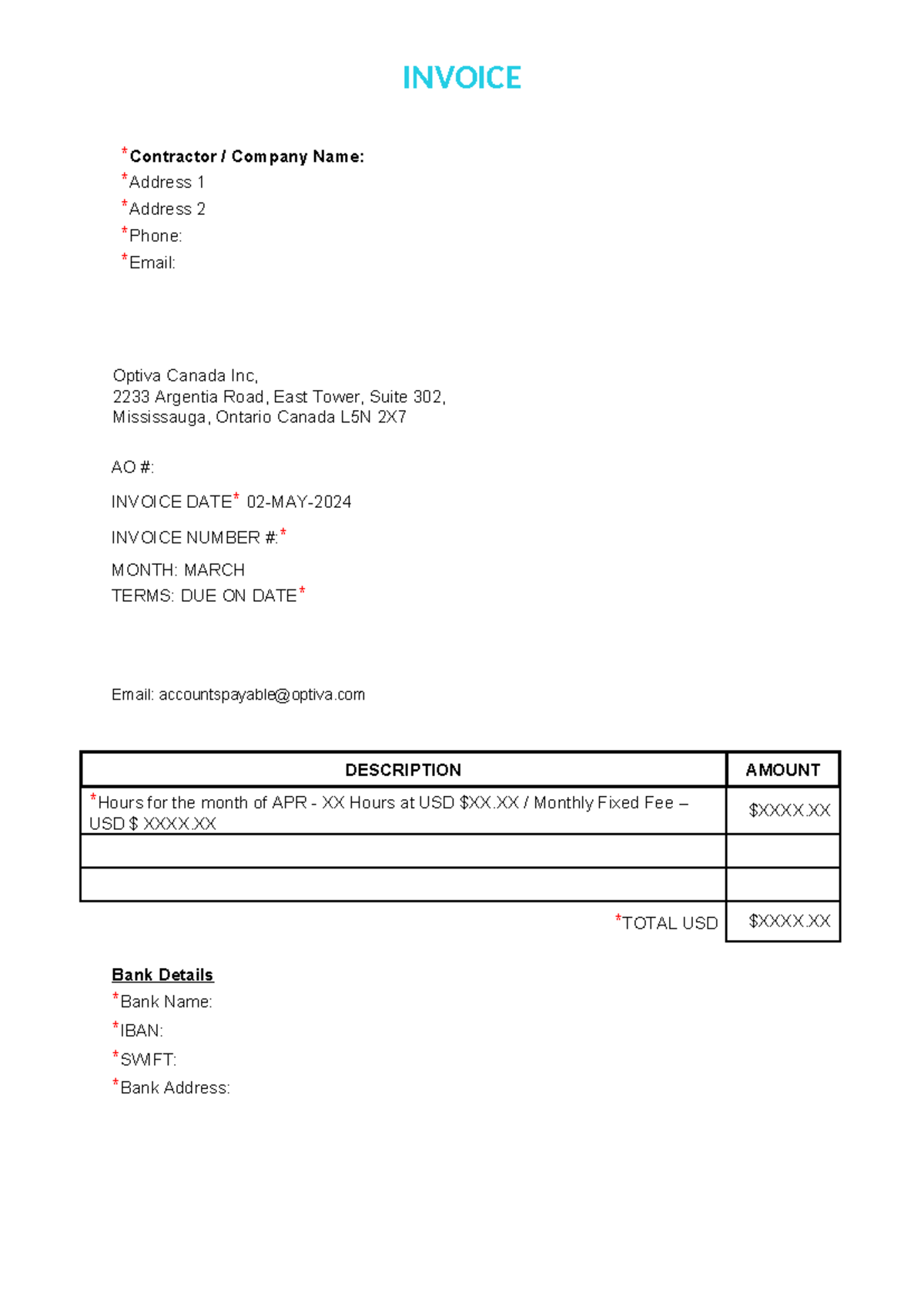 IC Invoice Template - miki - INVOICE *Contractor / Company Name ...
