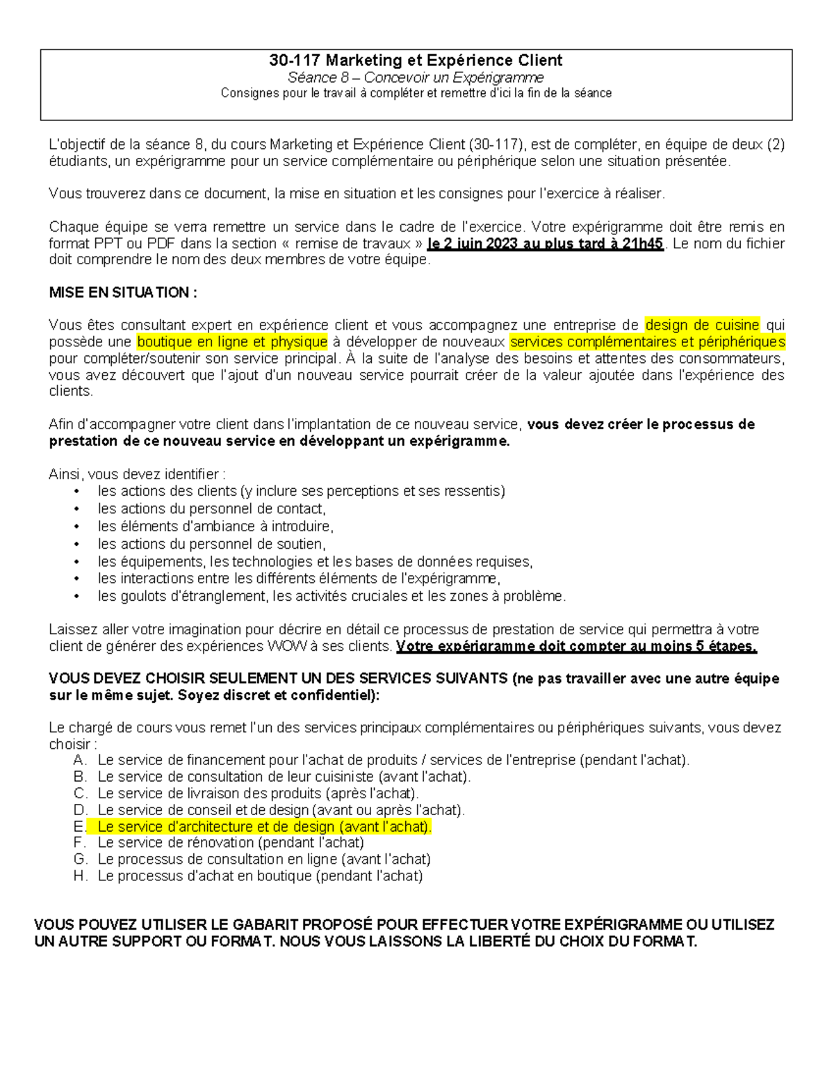Consignes Séance 8 V2 - explication expérigramme - L’objectif de la séance 8, du cours Marketing ...