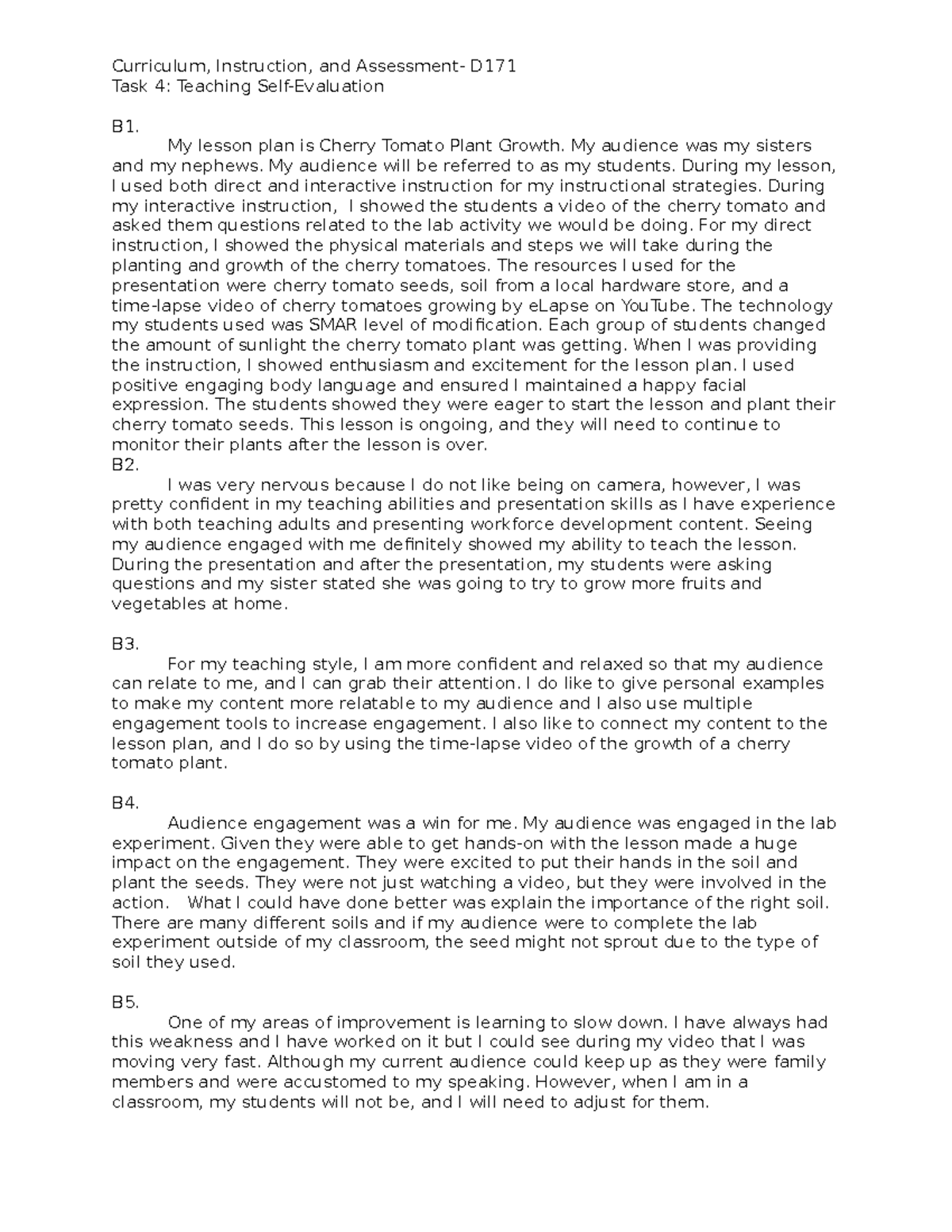 KOM3 Task 4 - Task 4 - Curriculum, Instruction, and Assessment- D Task ...