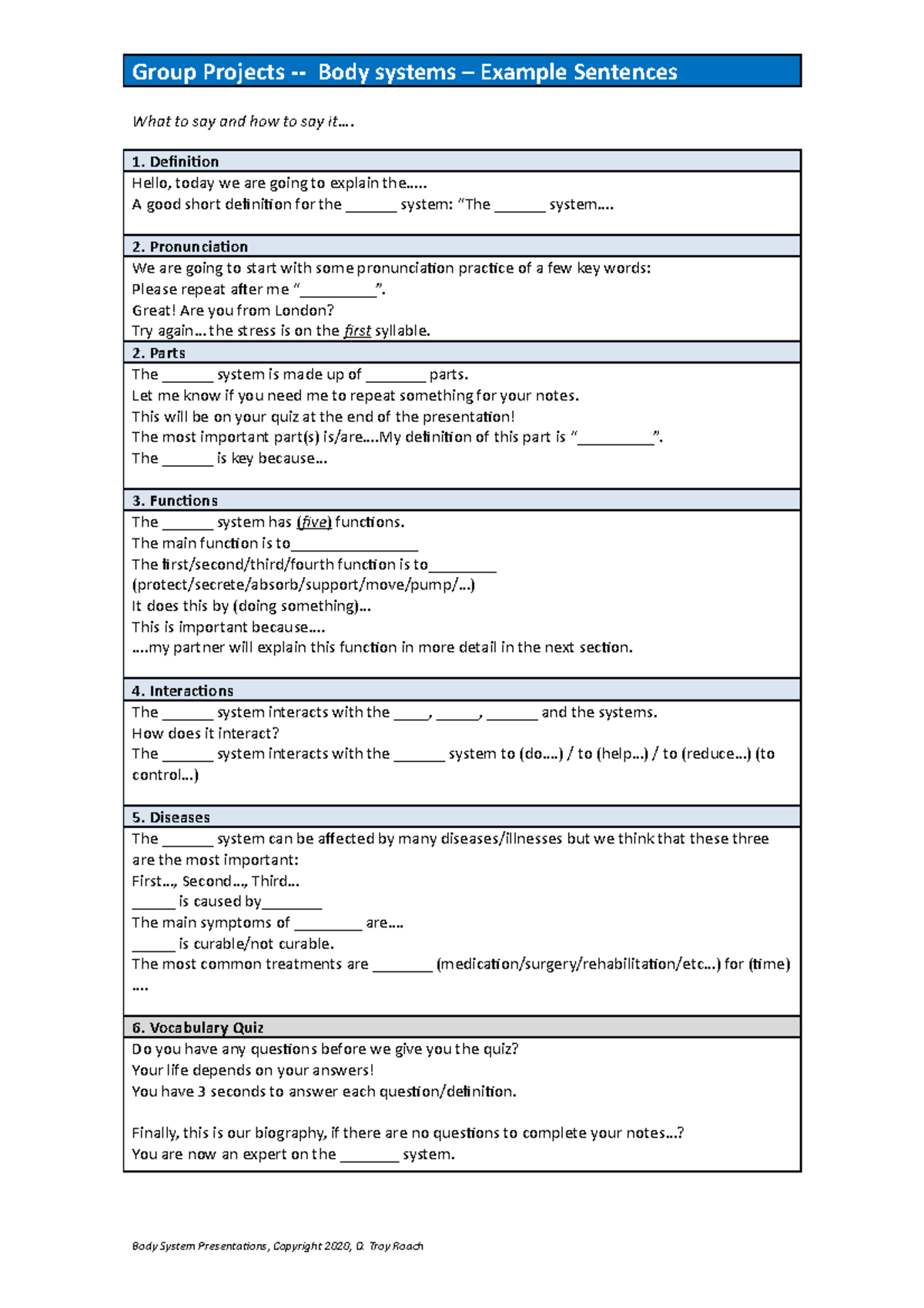 ORAL EXAM. Example sentences to get started-2020 - Group Projects ...