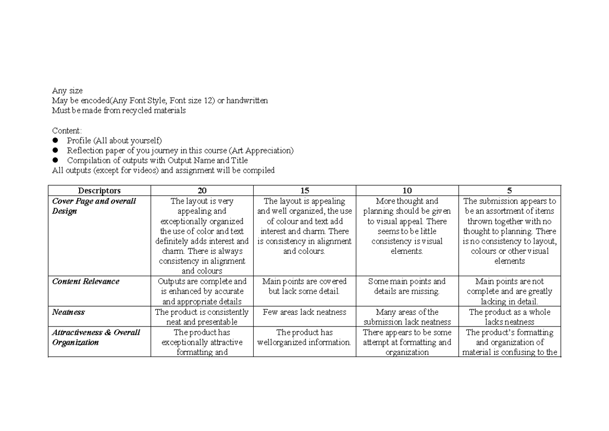 Scrapbook Rubric - lecture - Any size May be encoded(Any Font Style ...