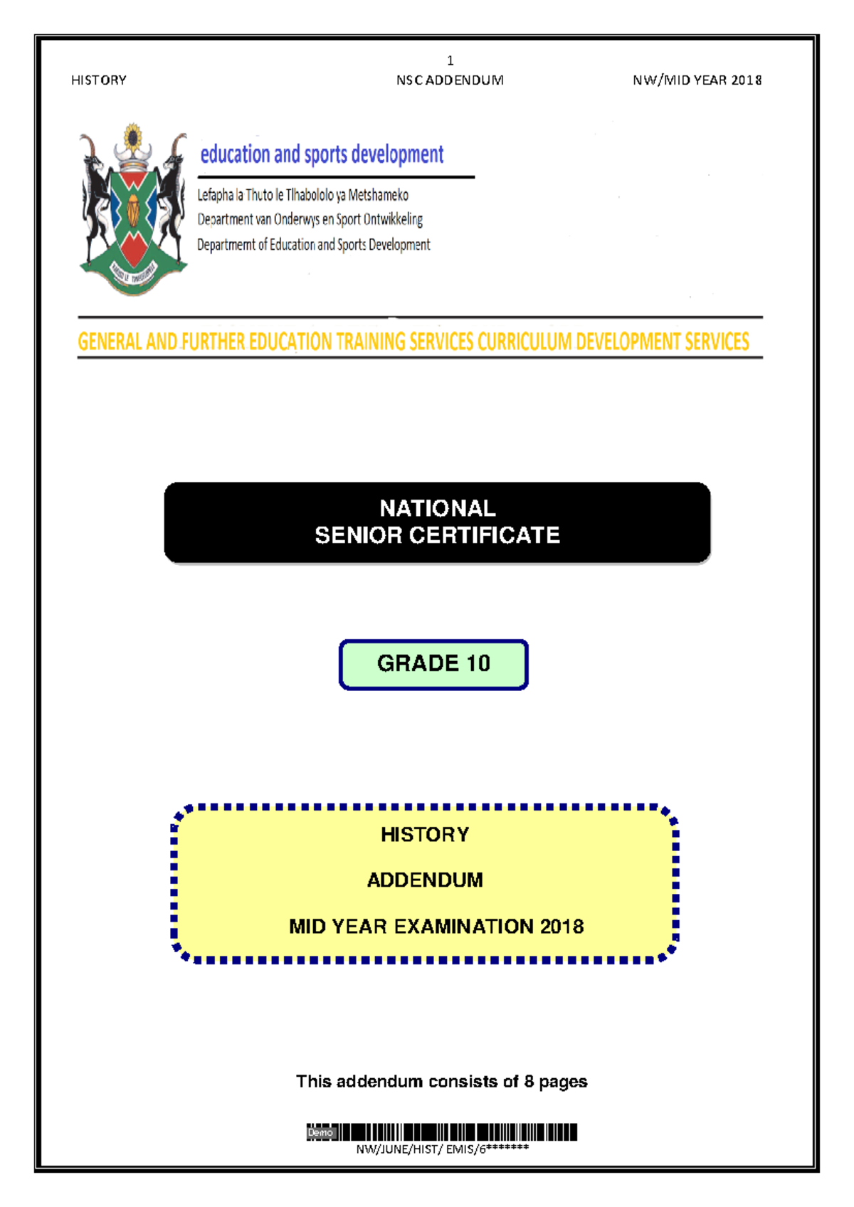 History-GR-10- Addendum -1 - HISTORY NSC ADDENDUM NW/MID YEAR 2018 Demo ...