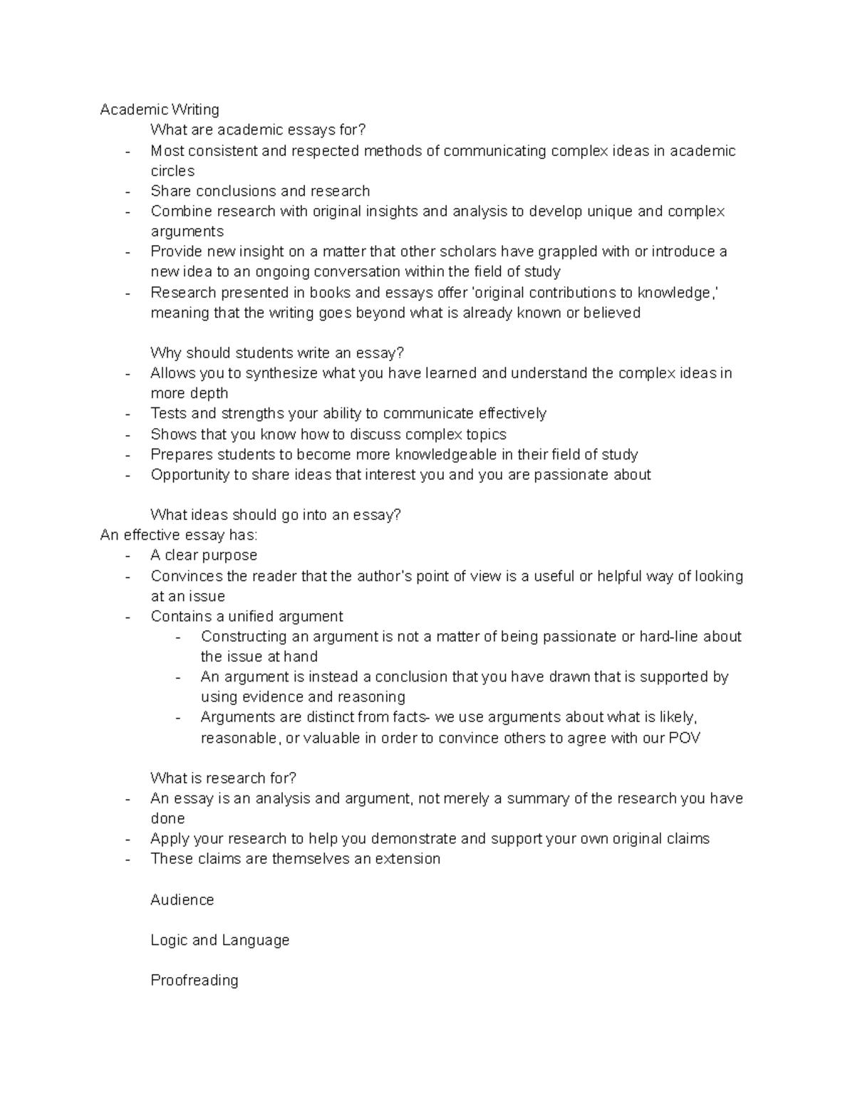 ENG1100 Lecture 1 - Academic Writing What are academic essays for? Most ...