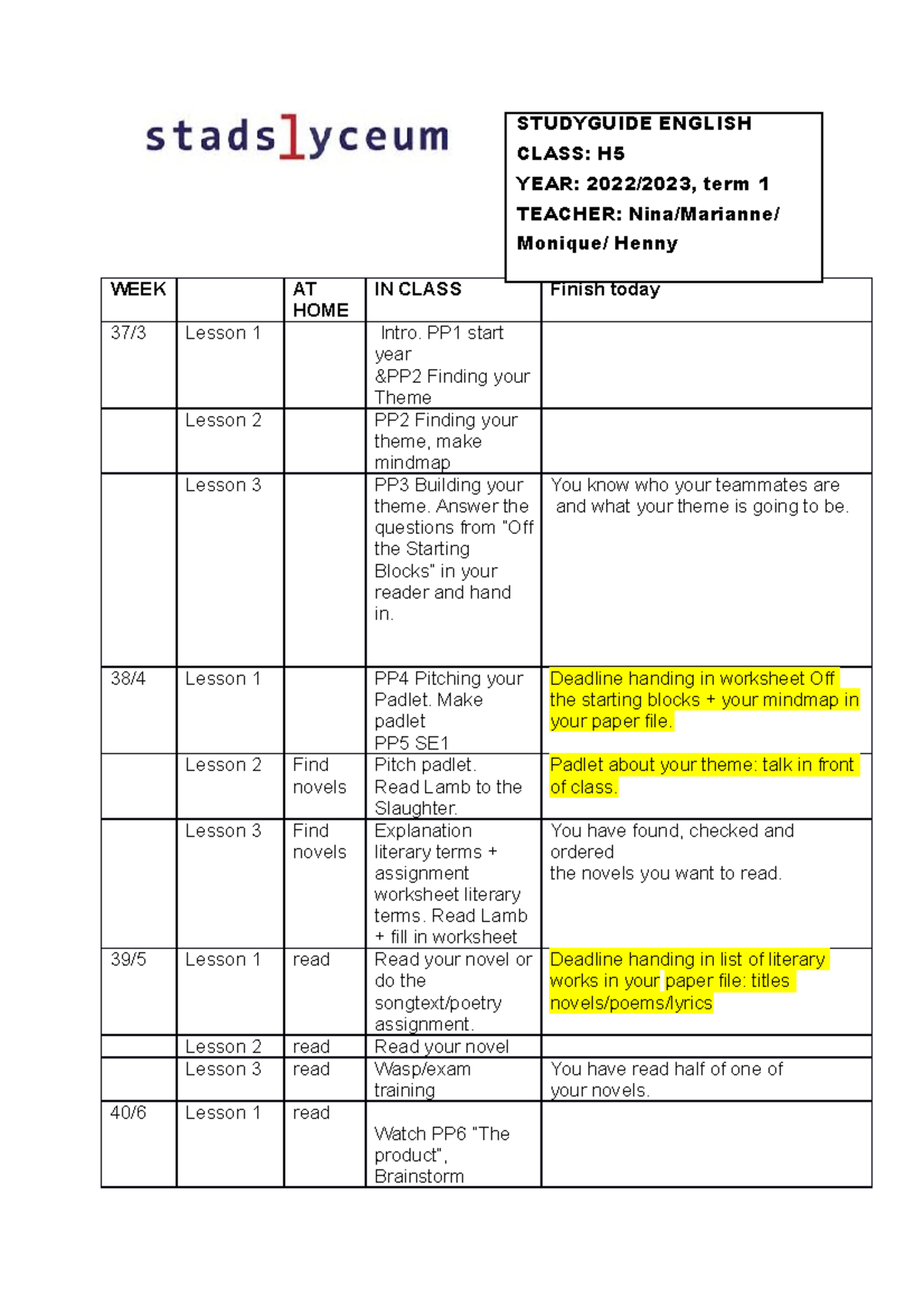 1a - sdfgg - WEEK AT HOME IN CLASS Finish today 37/3 Lesson 1 Intro ...