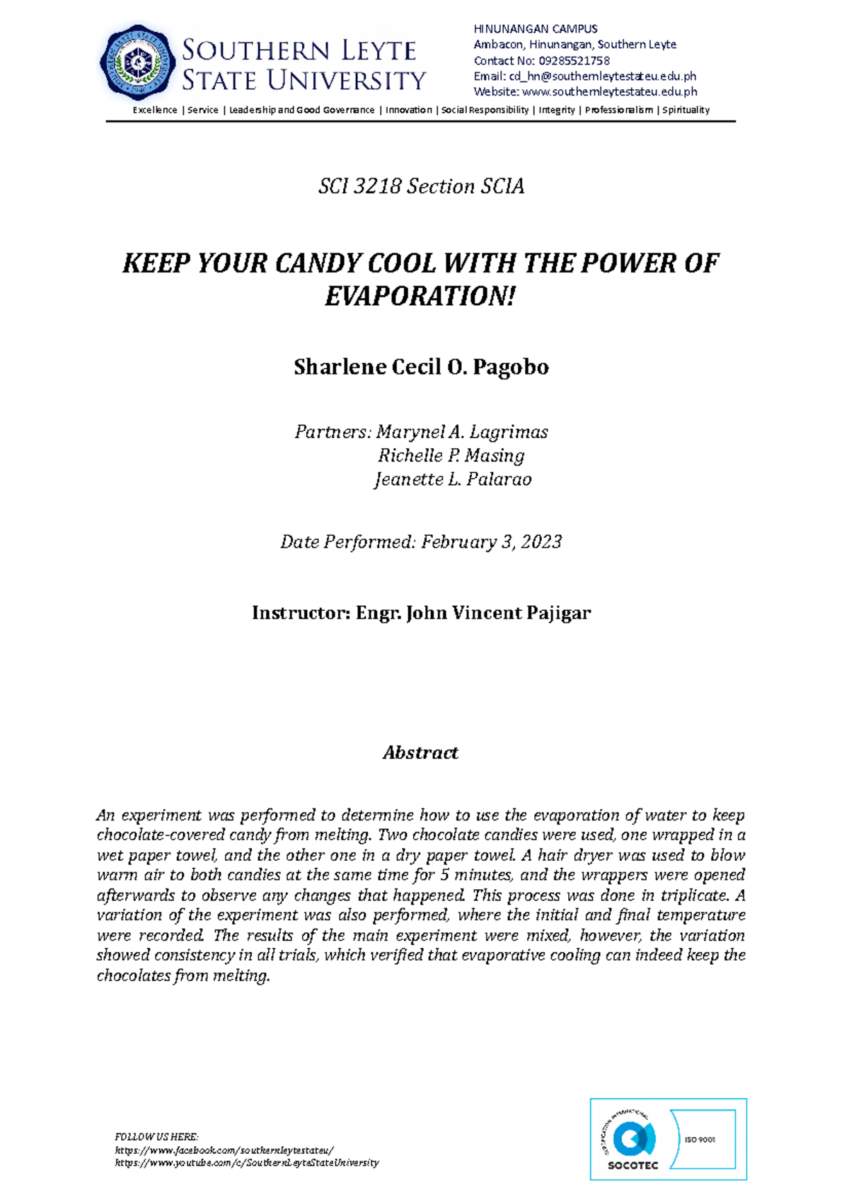 Thermo Lab 1 - KEEP YOUR CANDY COOL WITH THE POWER OF EVAPORATION ...