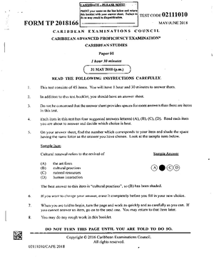 CSEC Caribbean History June 2015 P1 - t. qfu. coDE MAYiJUNE 20I ...